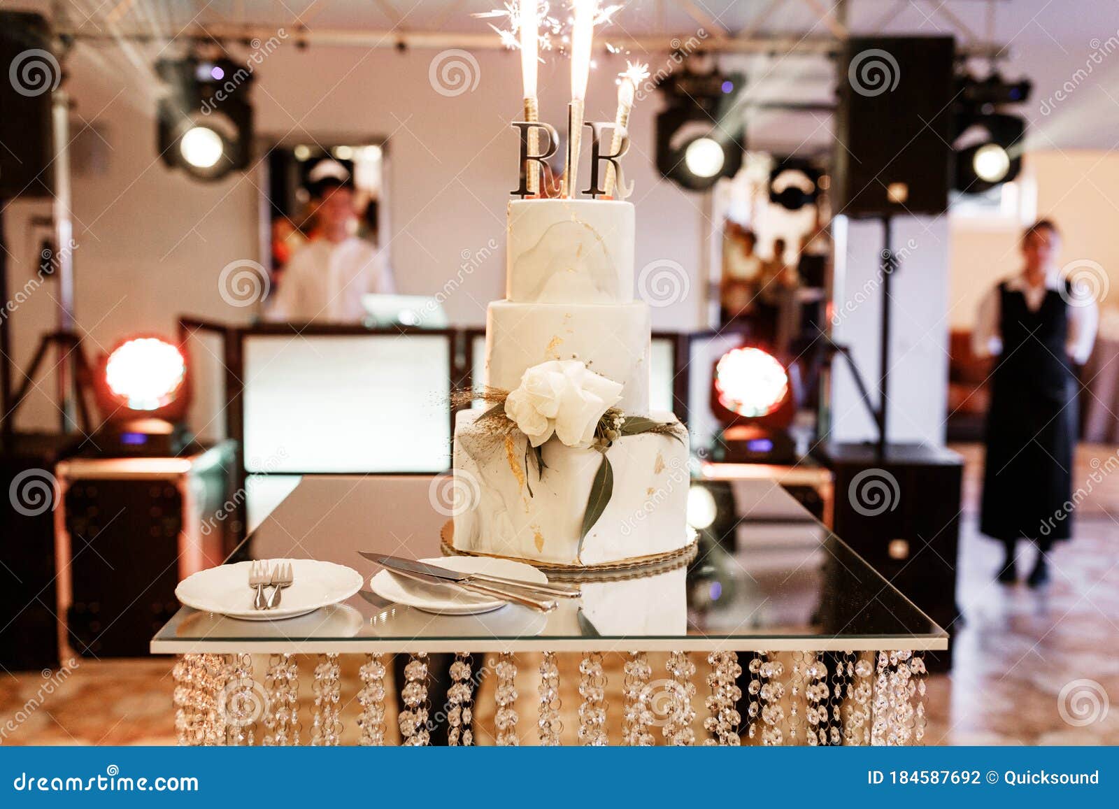 Wedding cake fireworks stock photo. Image of reception - 184587692