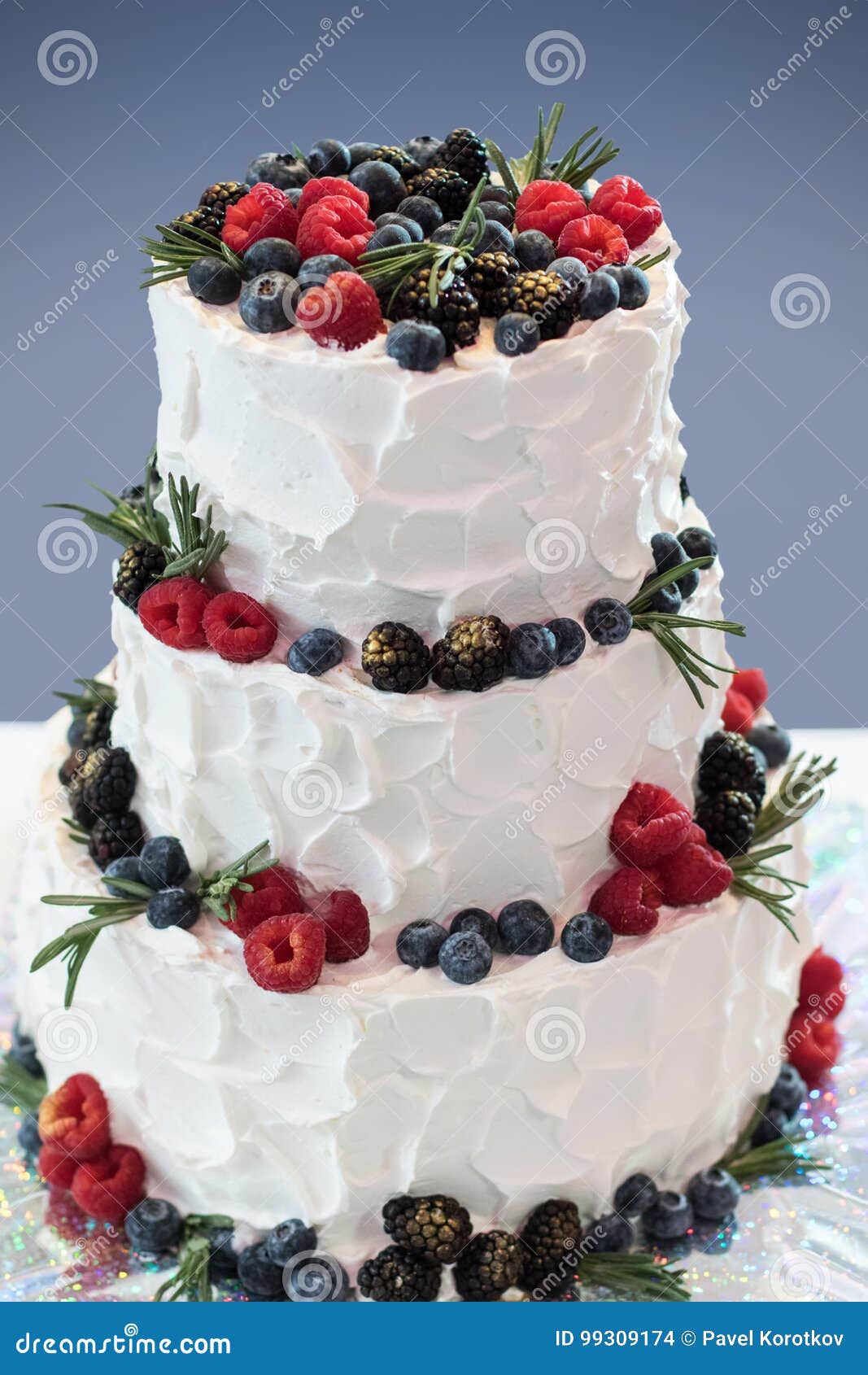 Wedding Cake with Fresh Berries Stock Photo - Image of blue, white ...