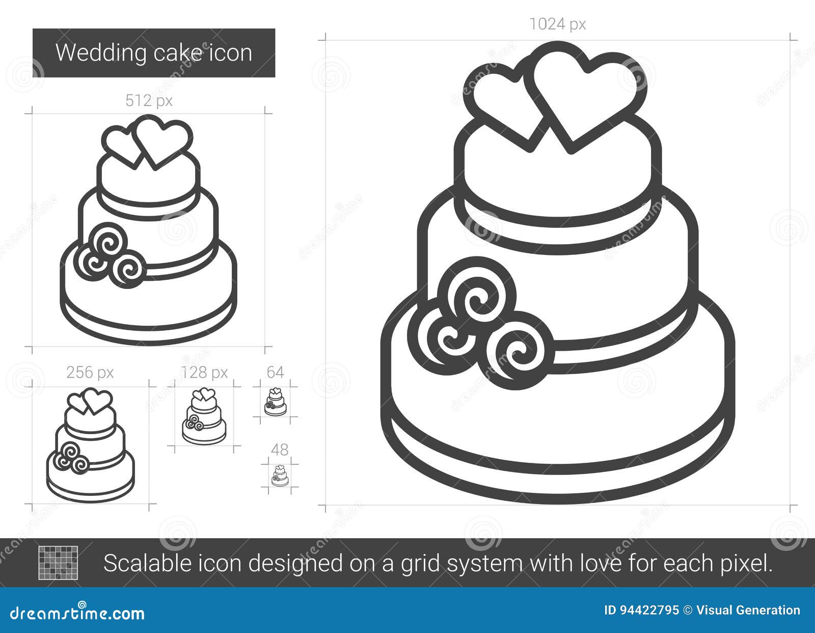 Wedding cake line icon. stock vector. Illustration of decoration - 94422795