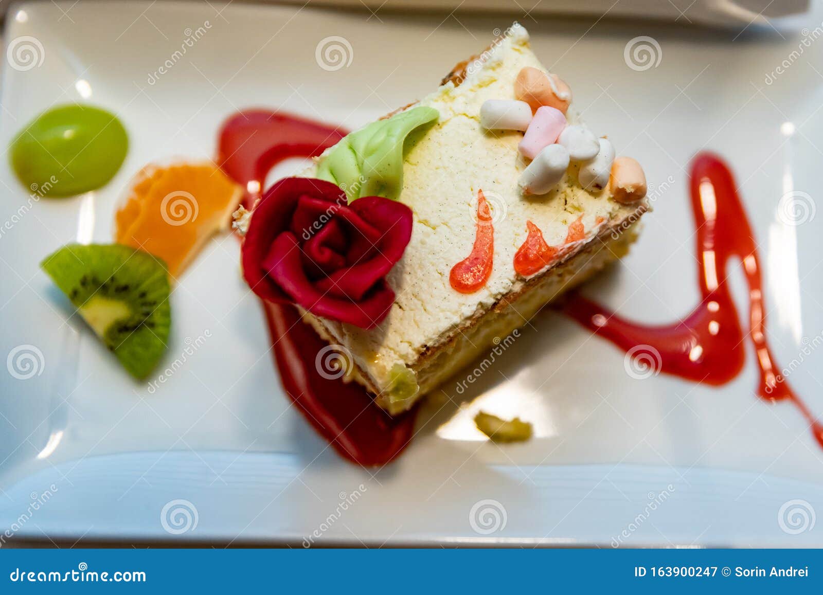 Wedding Cake Slice with Red Rose Stock Image - Image of rose, cake ...