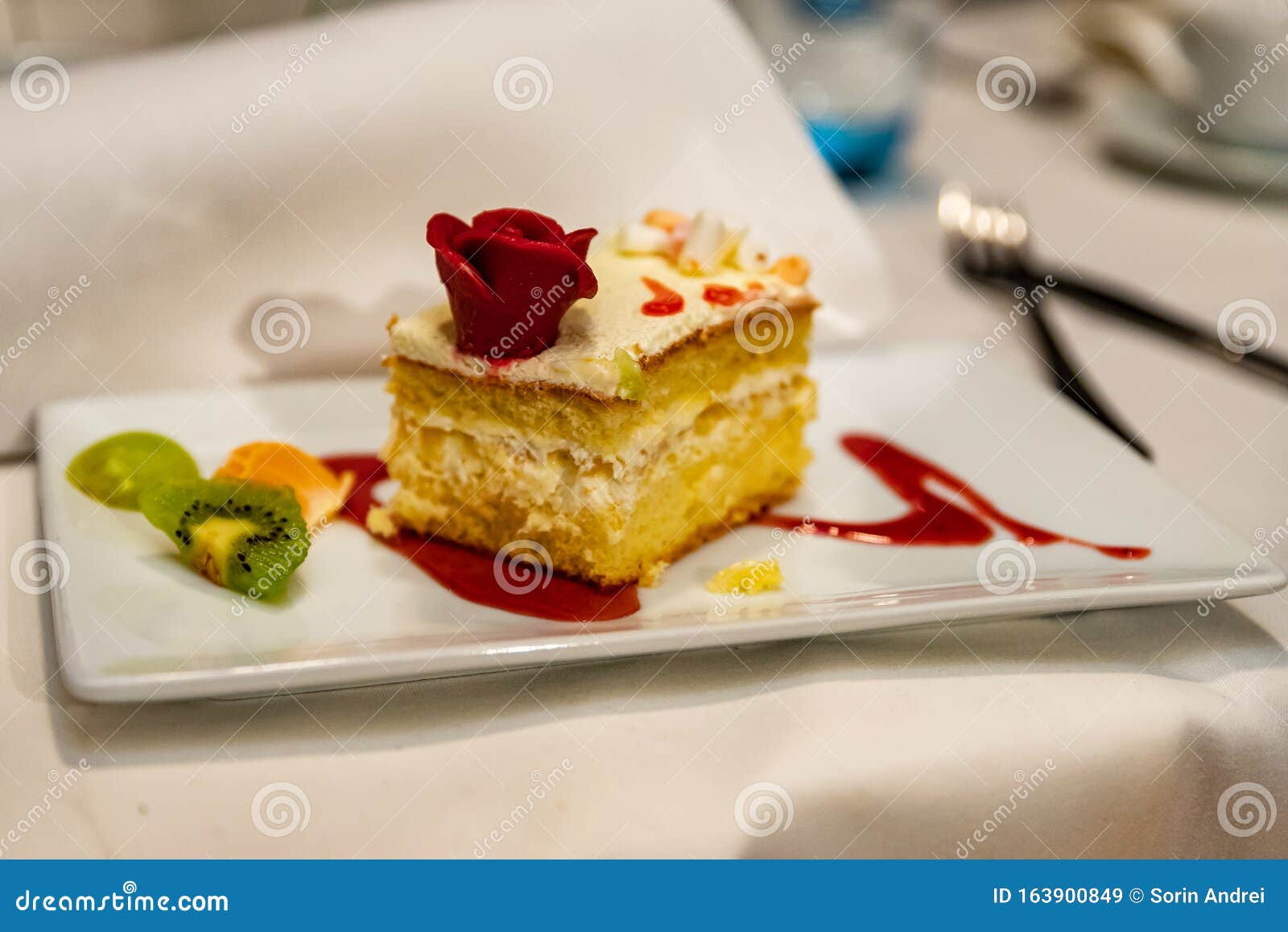 Wedding Cake Slice with Red Rose Stock Image - Image of cake, rose ...