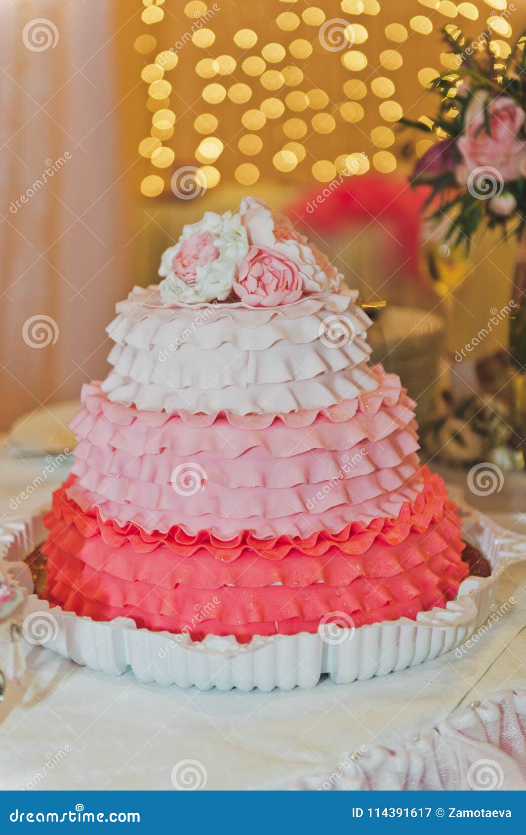 A Large Three-storey Cake for the Wedding . Stock Image - Image of nude ...