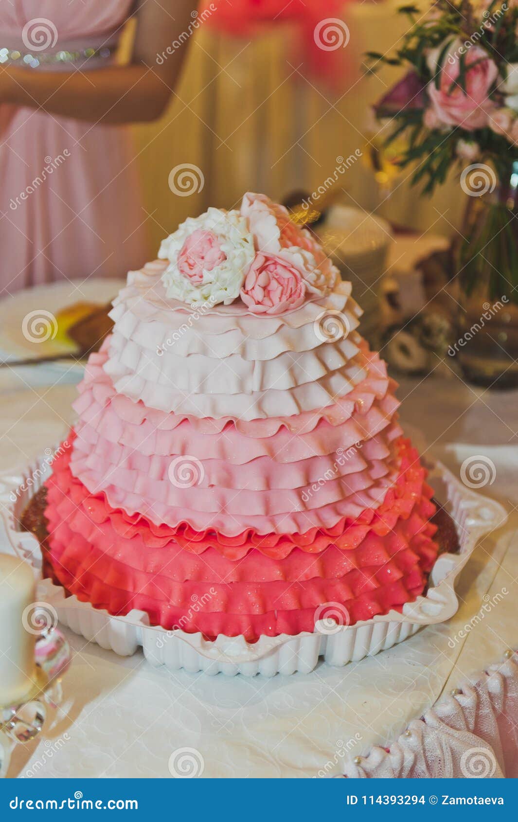 A Large Three-storey Cake for the Wedding . Stock Photo - Image of ...