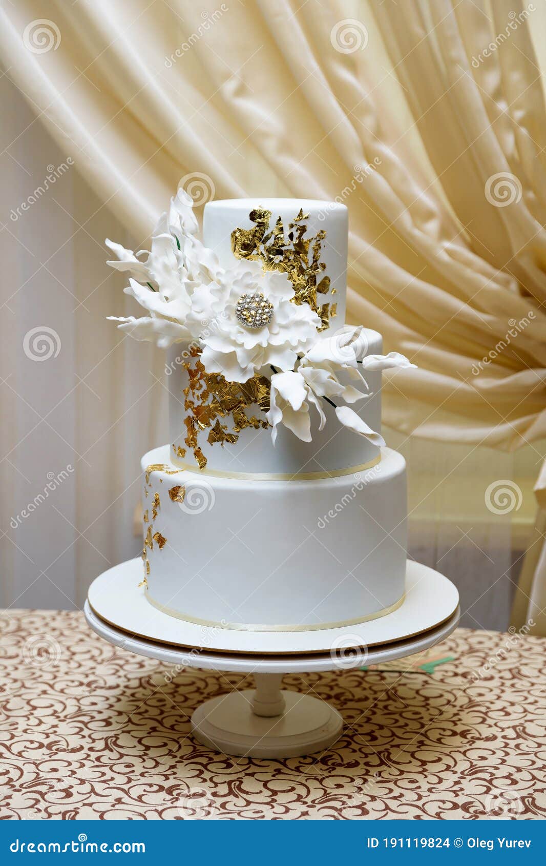 Wedding Cake of Three Tiers of White Mastic Stock Photo - Image of ...