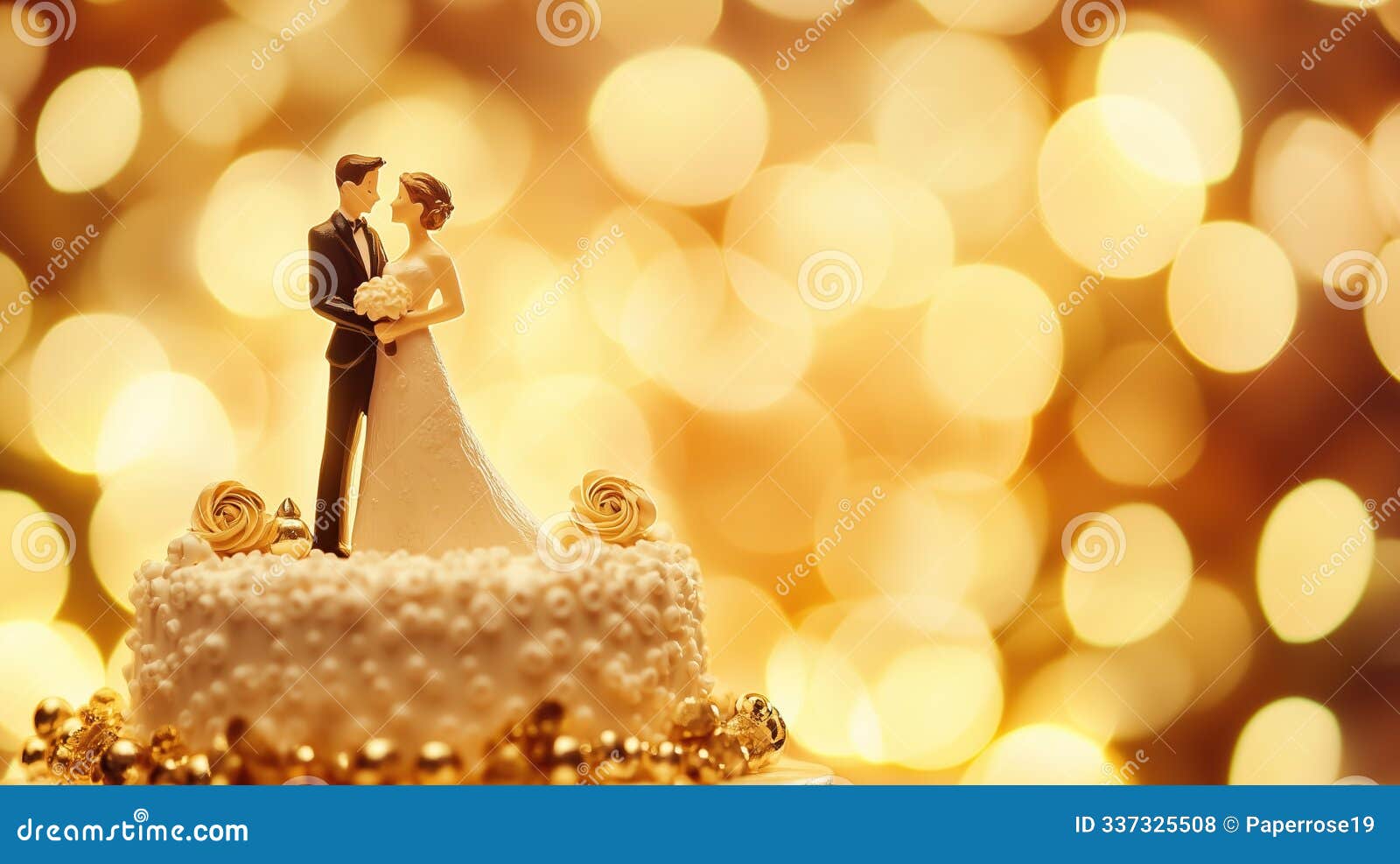 Wedding Cake Topper with Golden Bokeh Background Stock Photo - Image of ...