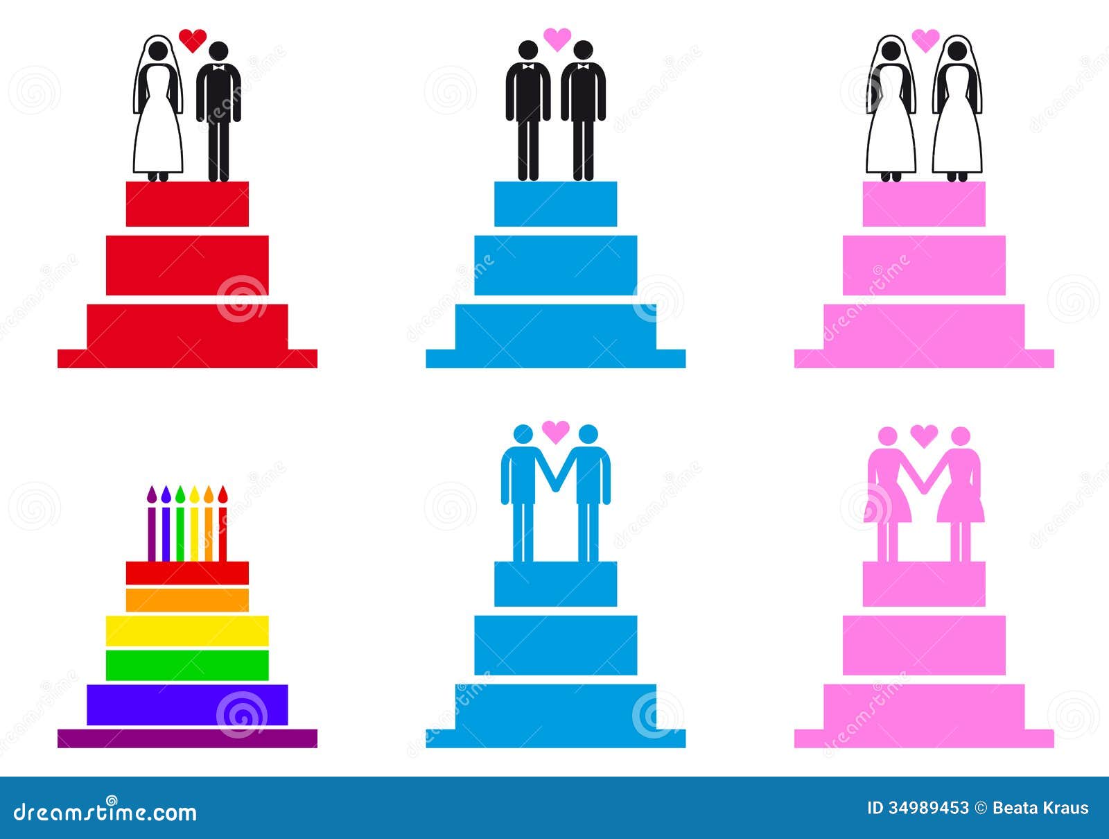 Wedding Cakes with Couples, Vector Set Stock Vector - Illustration of ...