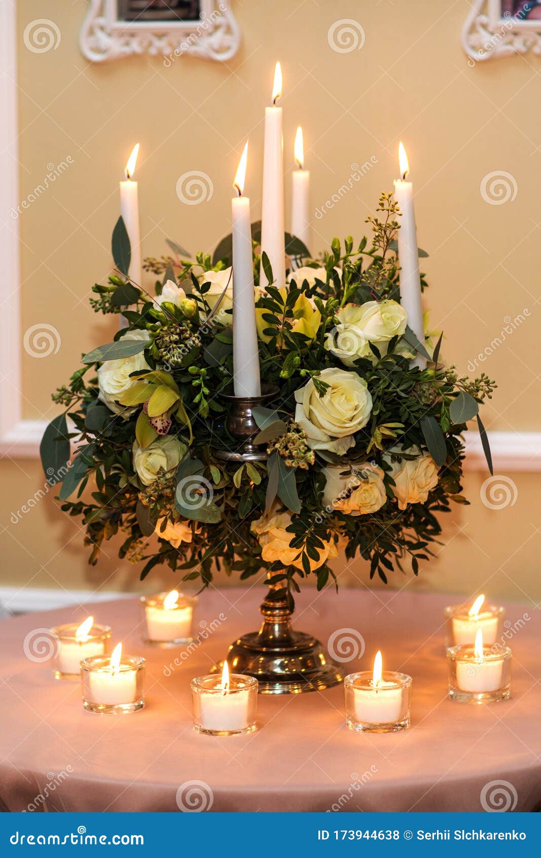 Wedding Candlestick with Flower Decoration Stock Photo - Image of ...