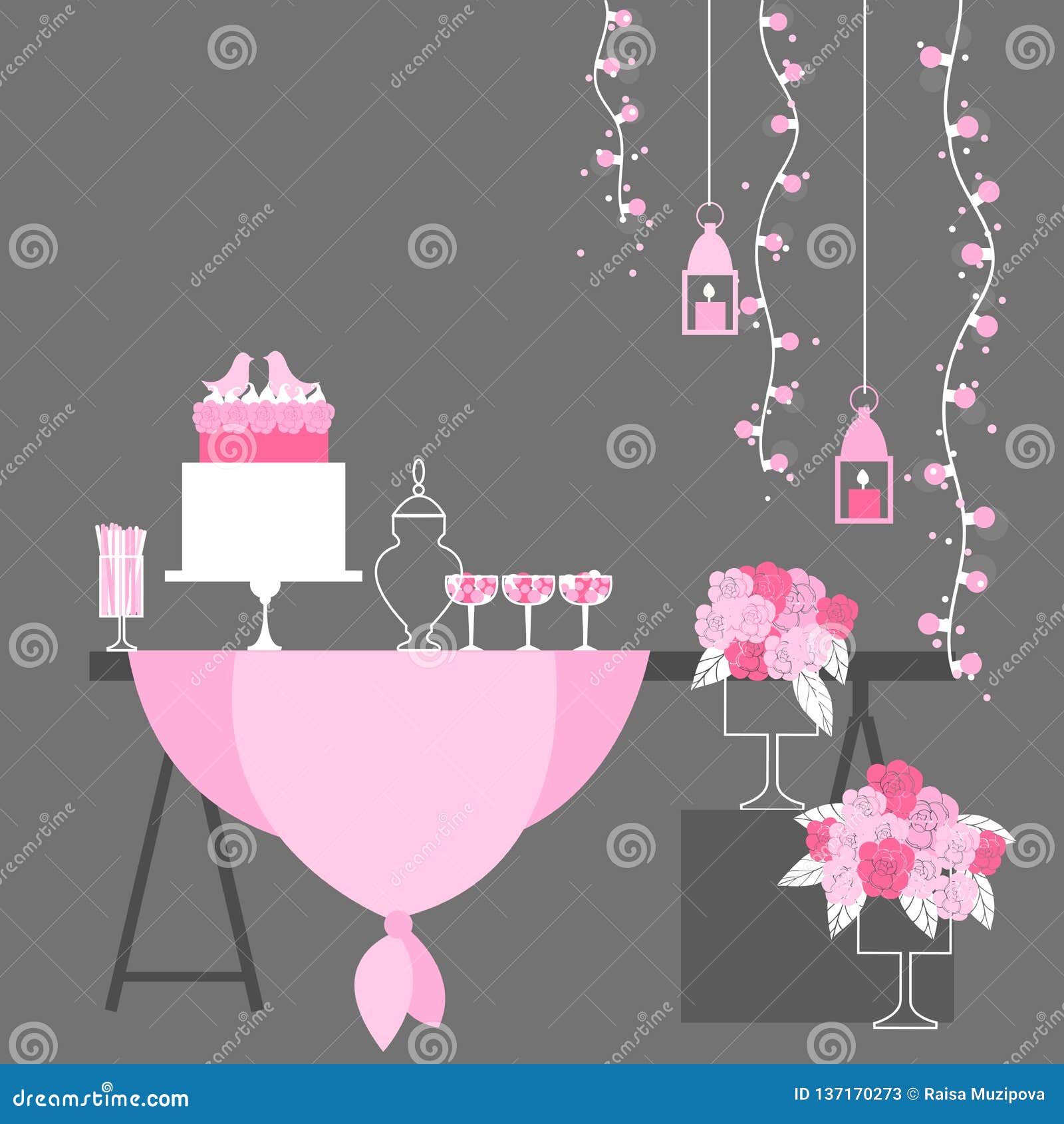 Dessert Wedding Table with Cake and Flowers. . Stock Vector ...