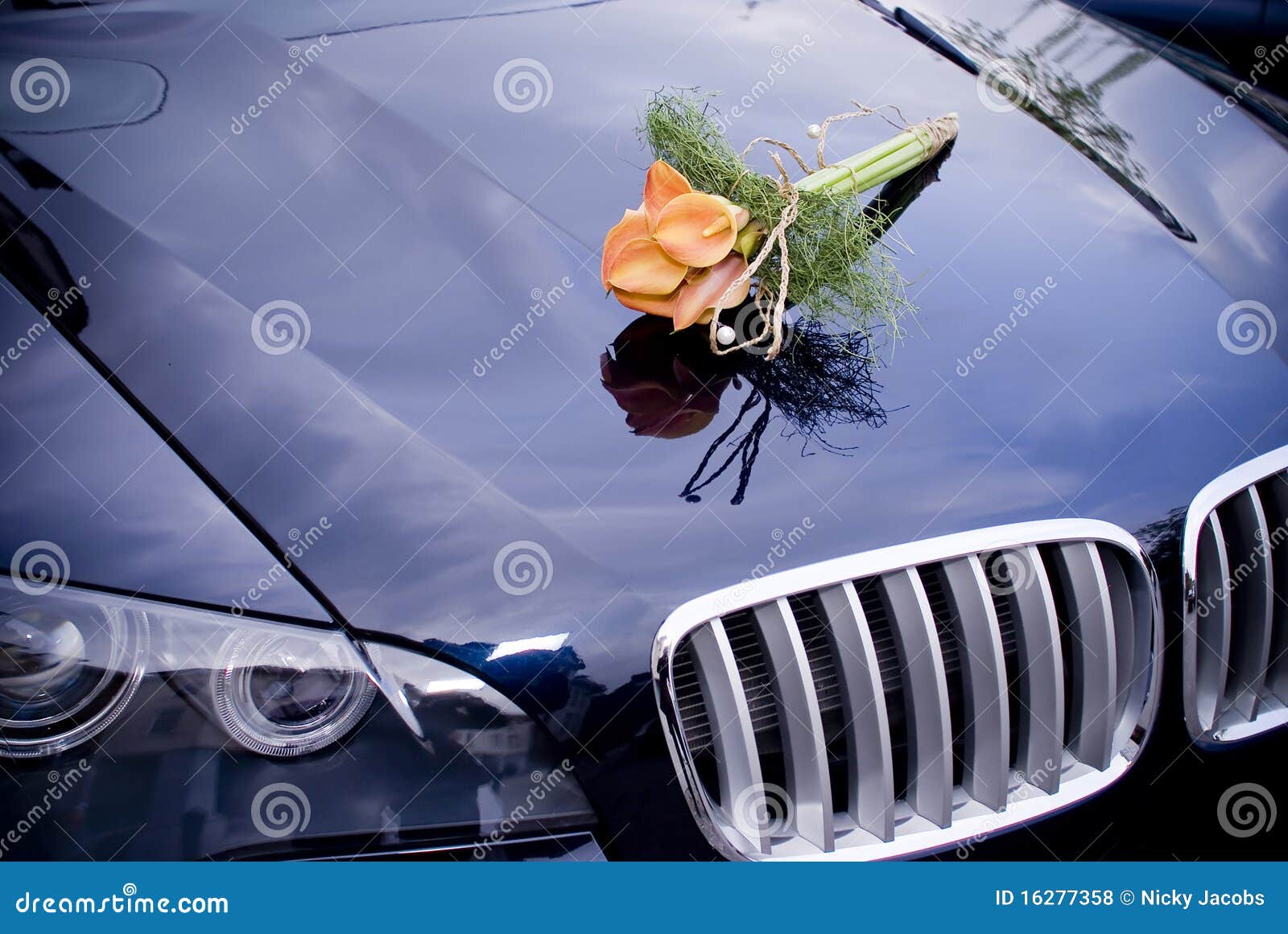 Wedding Car with Bridal Flowers Stock Photo - Image of orange, bridal ...