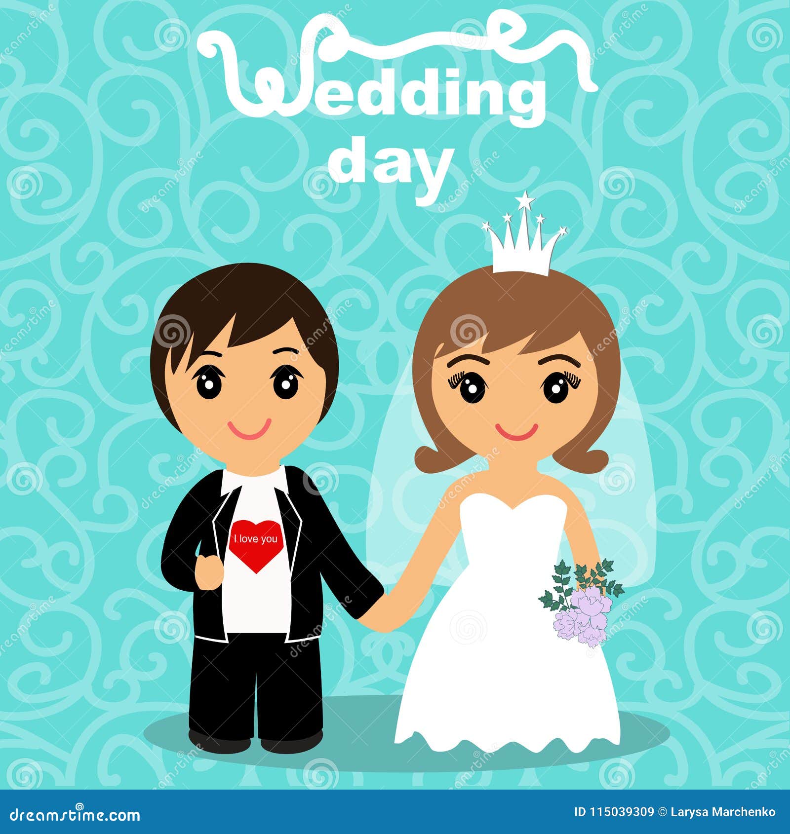 Wedding Card with the Bride and Groom on an Abstract Background. Stock ...