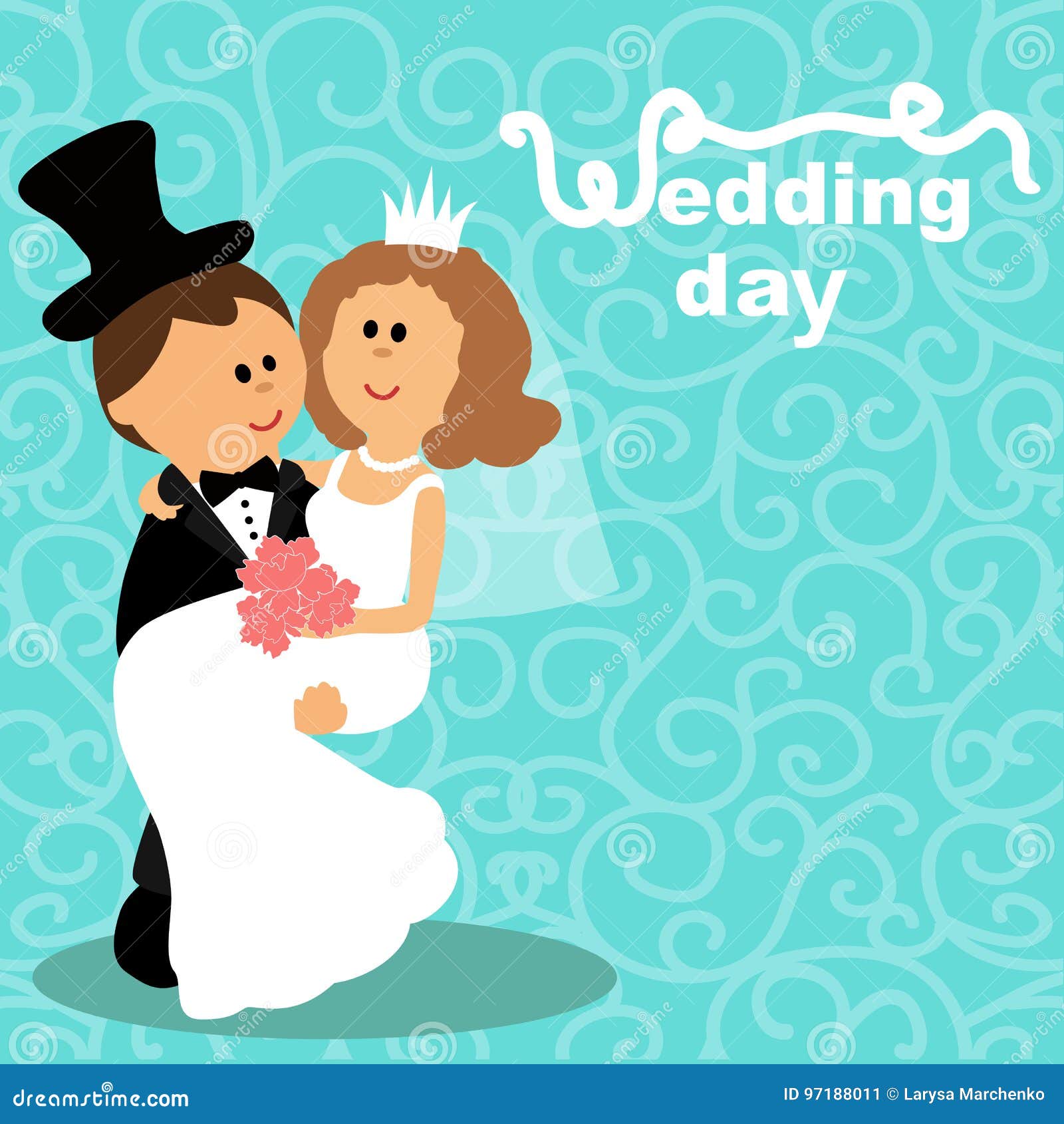 Wedding Card with the Bride and Groom. Stock Vector - Illustration of ...