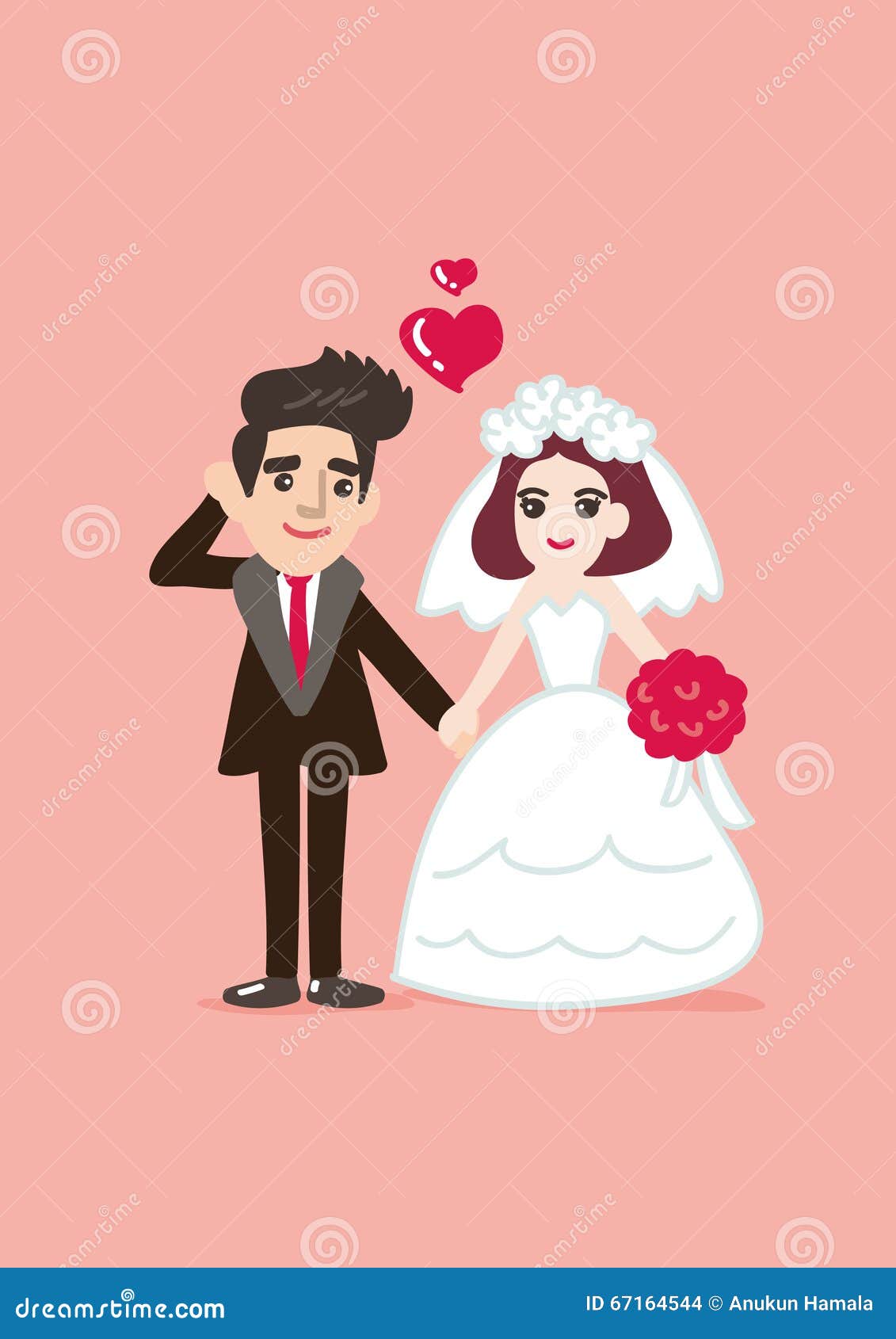 Wedding Card with Cartoon Groom and Bride Illustration Stock Vector ...