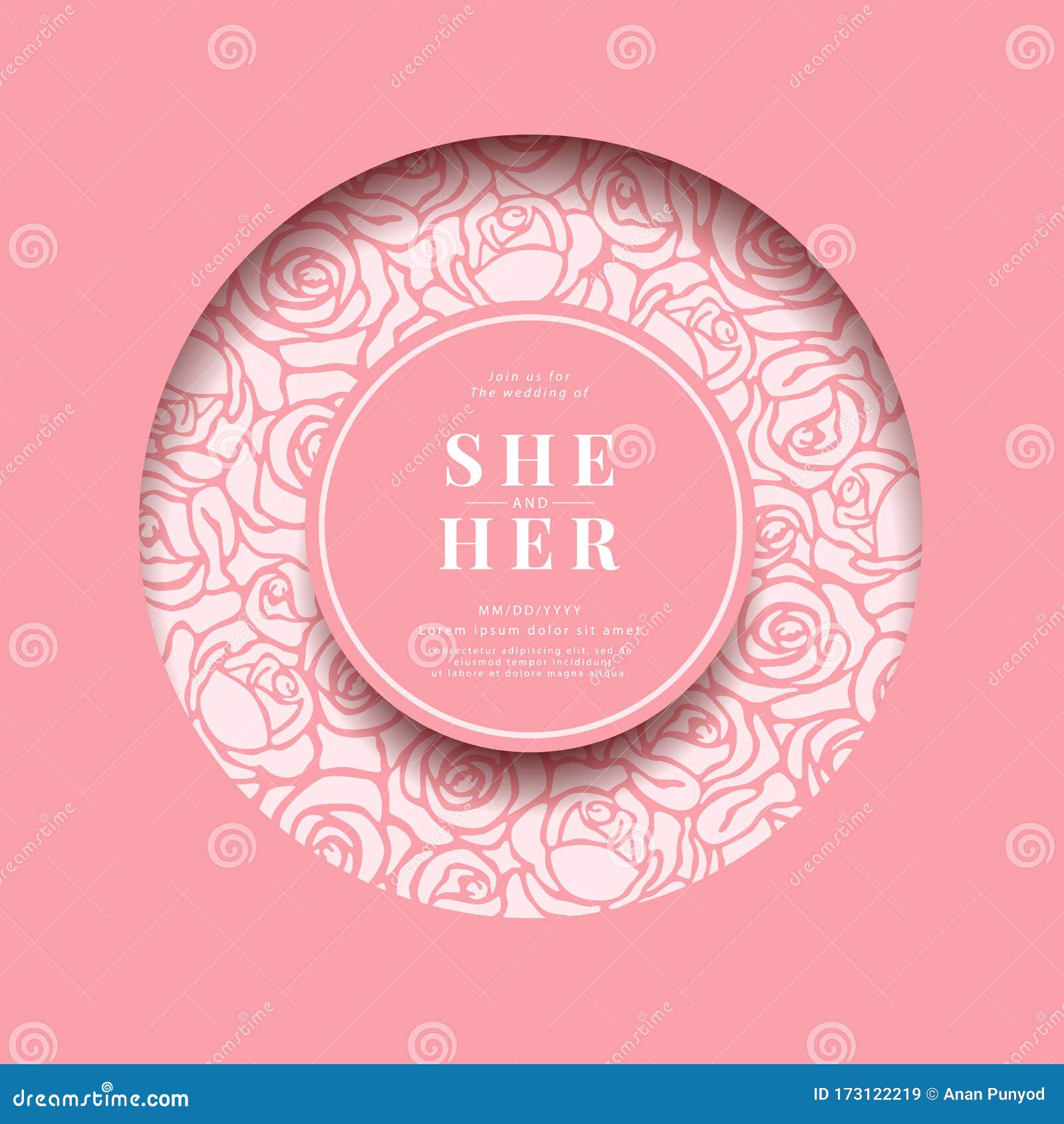 Wedding Card Circle Groove Frame With Pink Abstract Rose Texture And ...