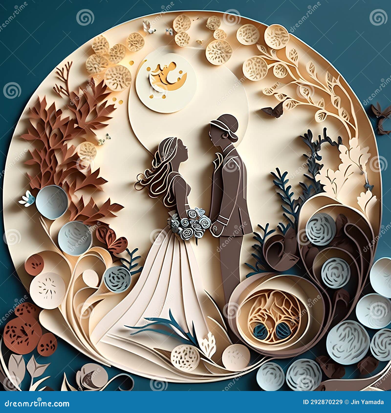 Wedding Card Design with the Bride and Groom on a Blue Background Stock ...