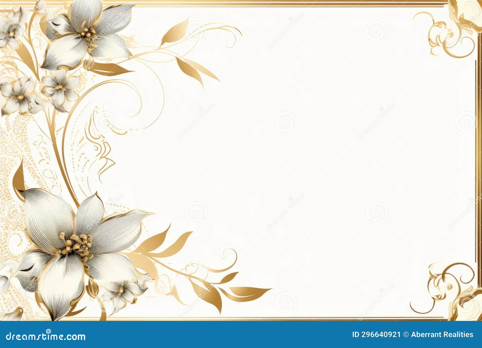 Wedding Card with Flowers and Gold Frame on a White Background Stock ...