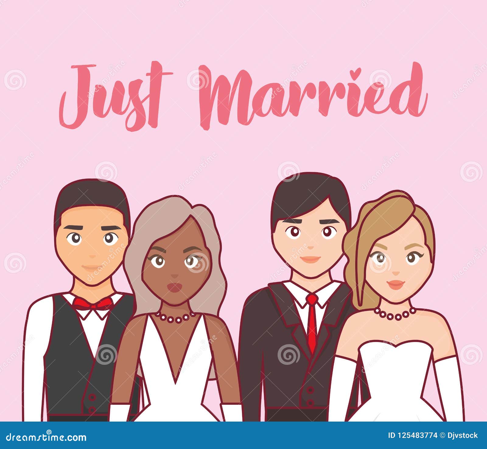Wedding Card with Group of Couples Stock Vector - Illustration of ...