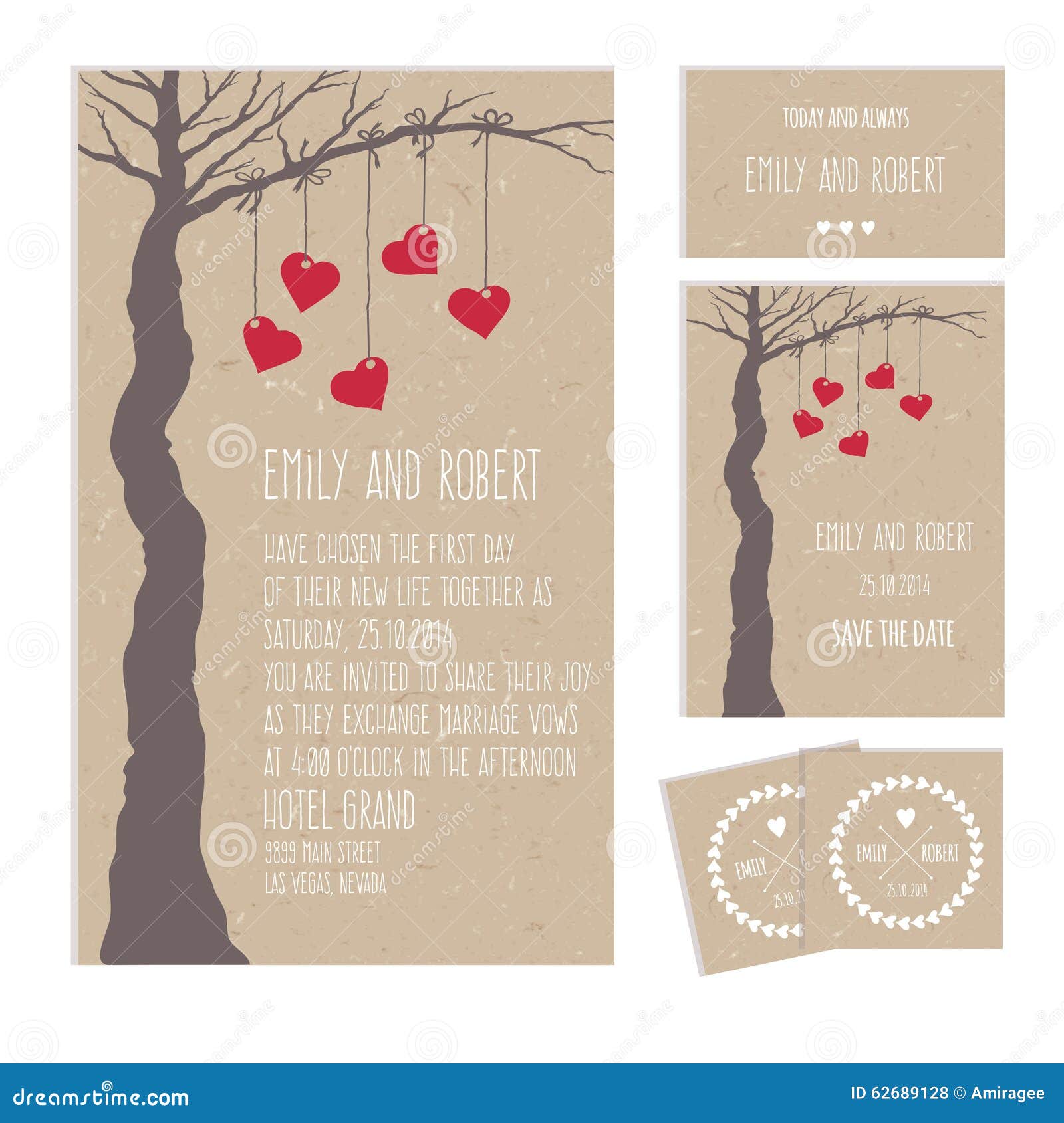 Wedding Card or Invitation with a Tree Stock Vector - Illustration of ...