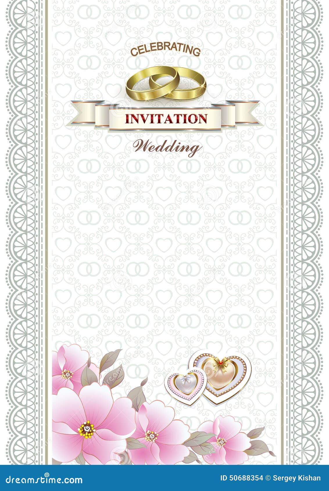 Wedding card with rings stock vector. Illustration of happiness - 50688354