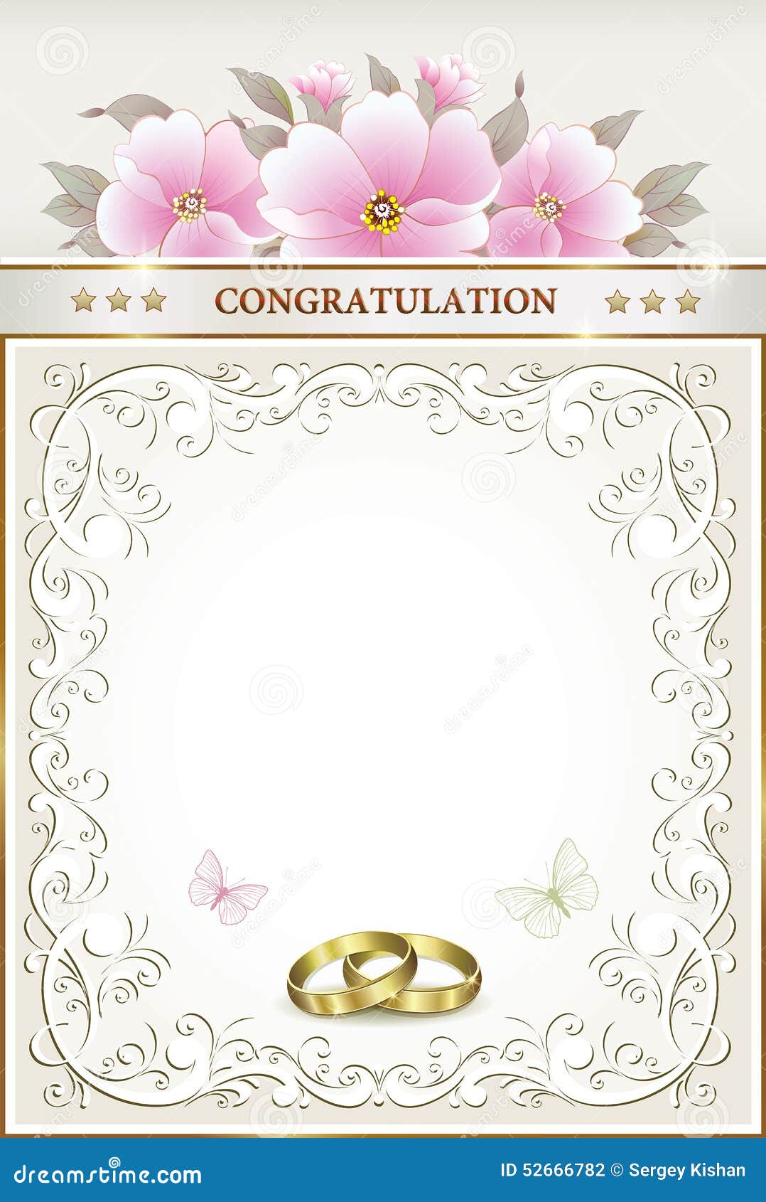 Wedding card with rings stock vector. Illustration of pink - 52666782