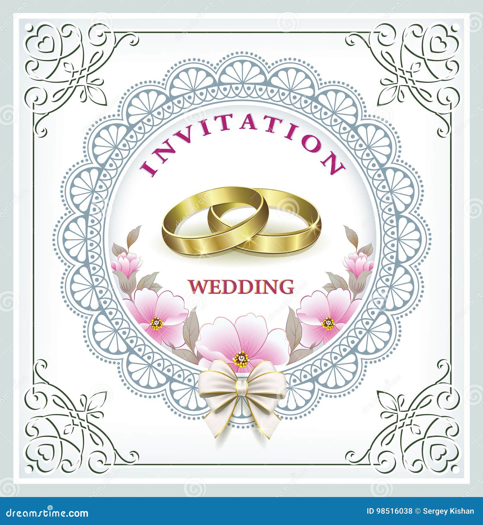 Wedding Card with Rings in a Round Lace Frame Stock Vector ...