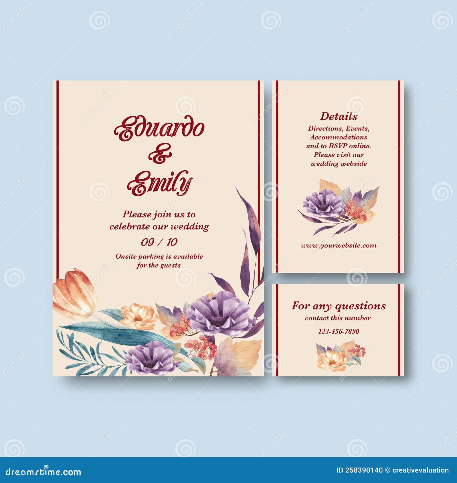 Wedding Card Template with Rustic Fall Foliage Concept,watercolor Style ...