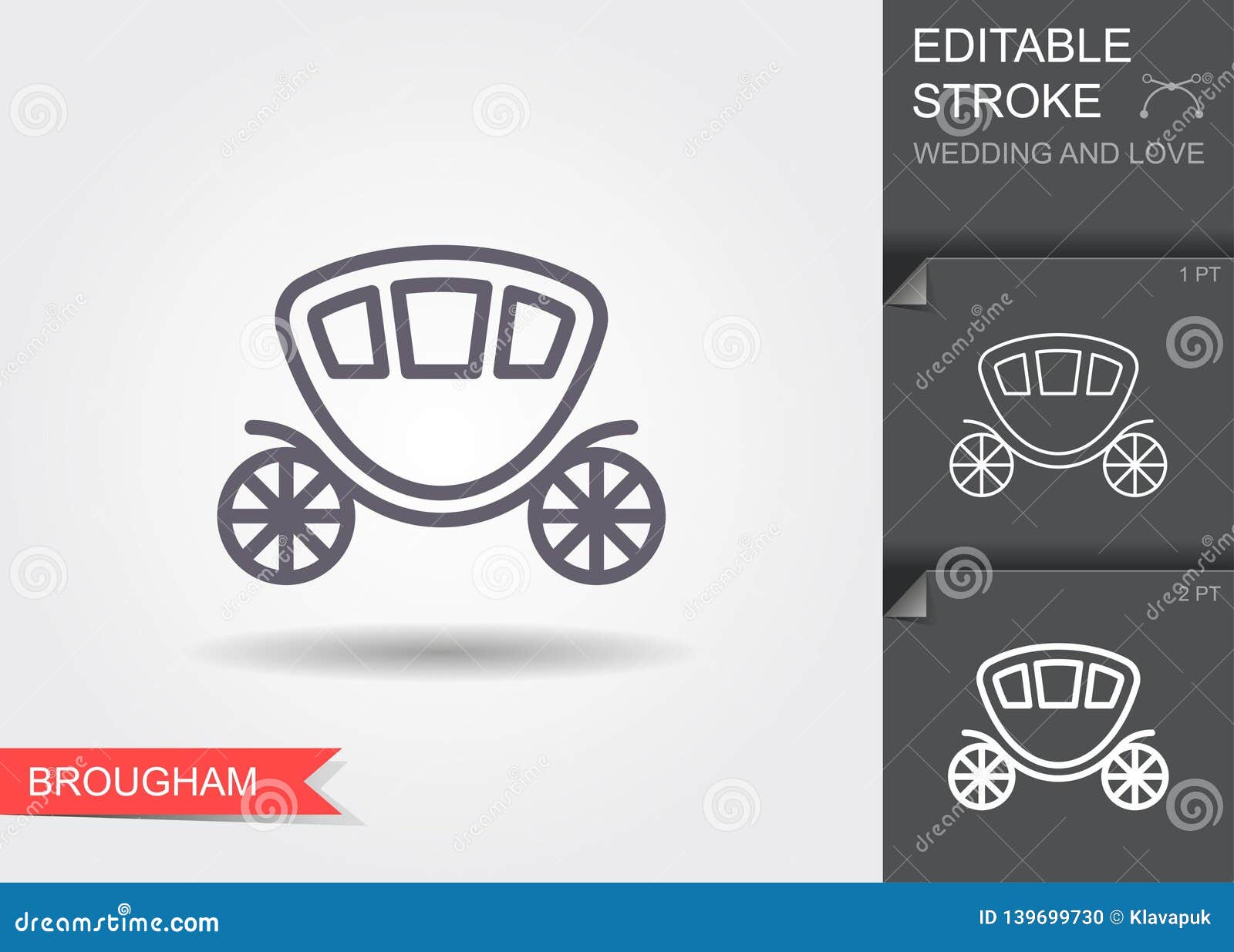 Wedding Carriage. Line Icon Brougham with Editable Stroke Stock Vector ...