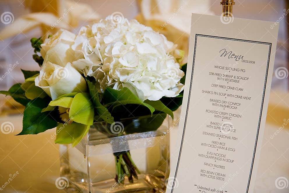Wedding Centerpiece and Menu Stock Image - Image of dress, love: 6131105