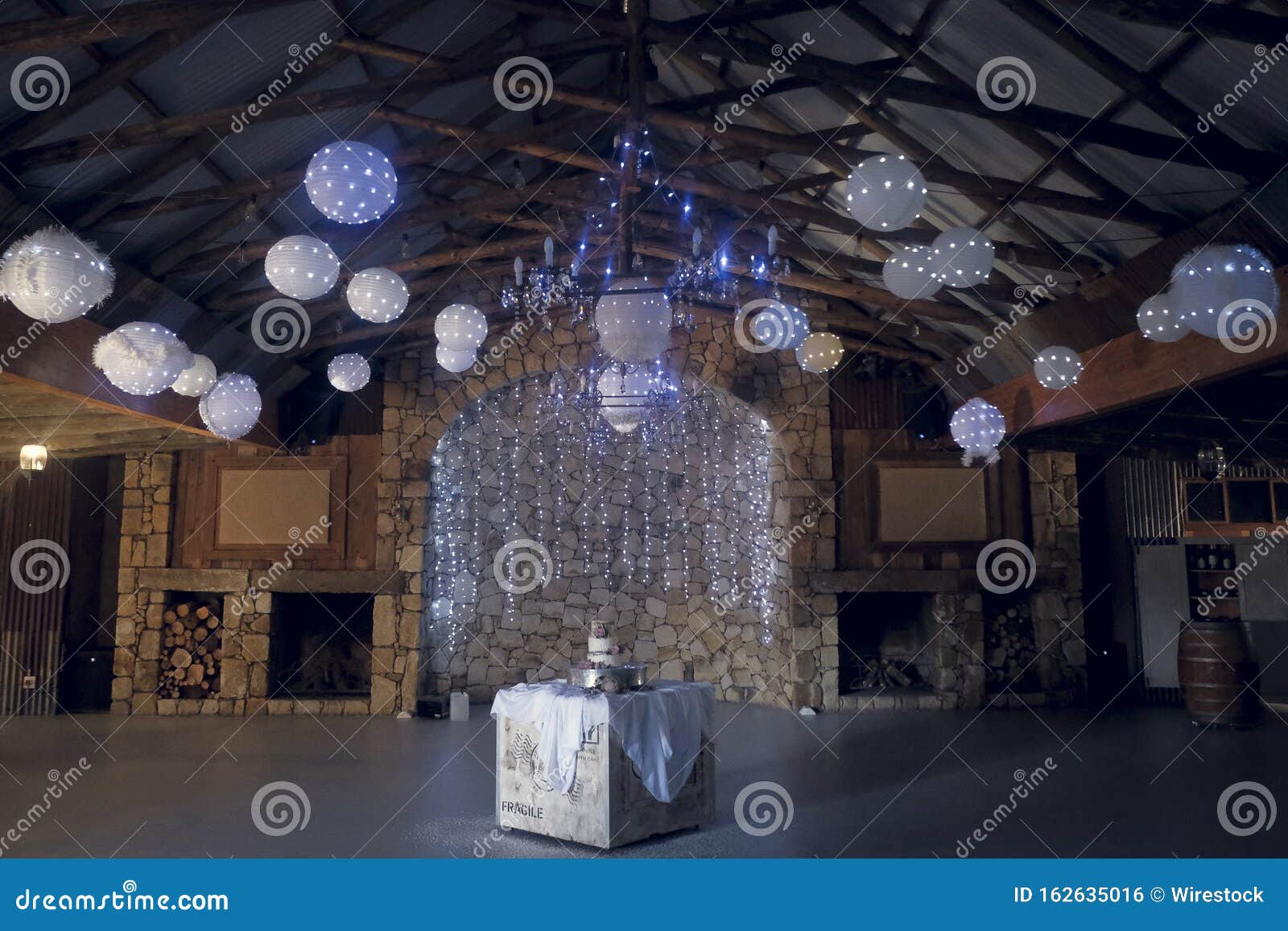 Wedding Ceremonial Corner Decorated with String Lights and Balloons ...