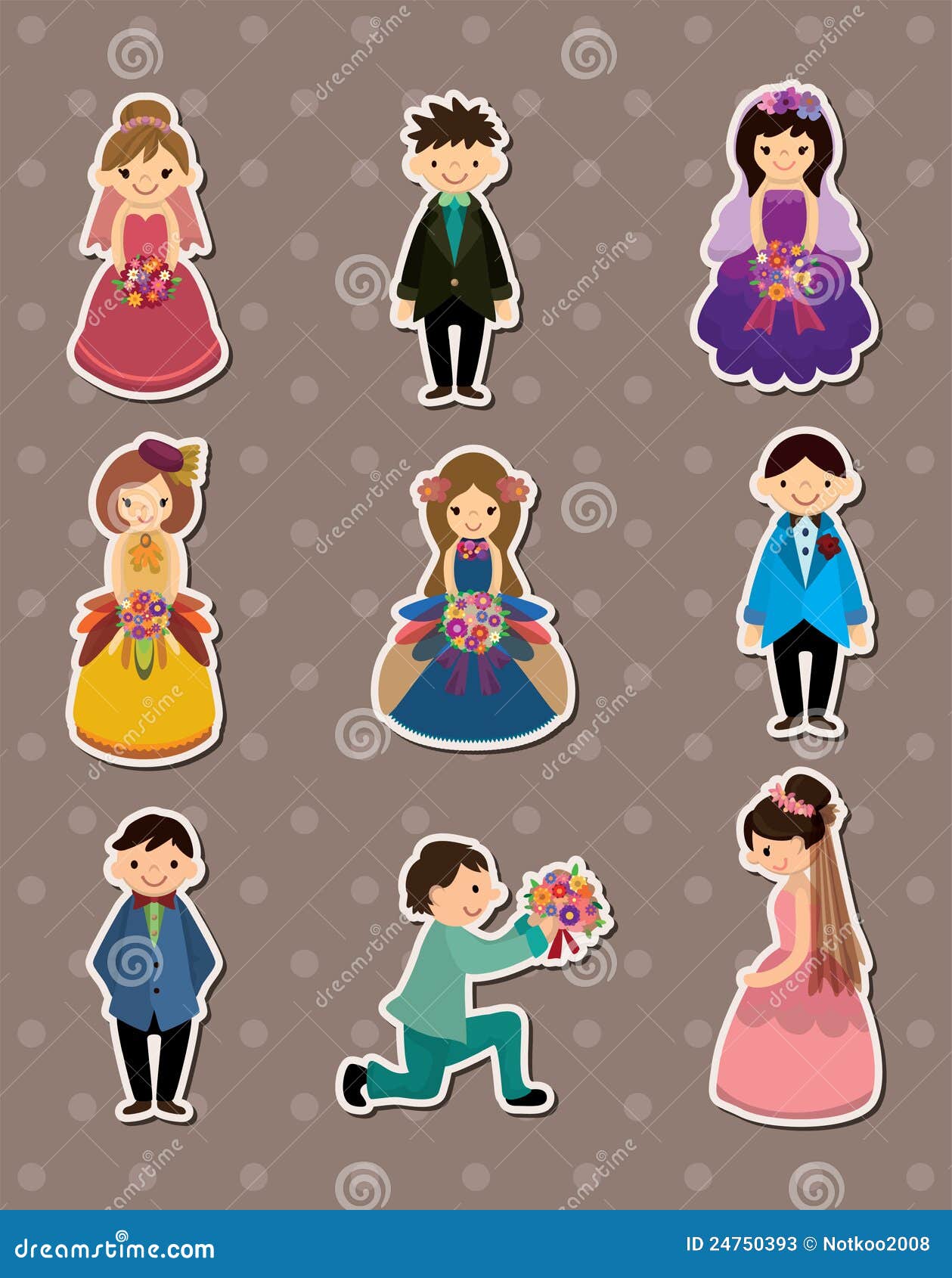 Wedding Ceremony - Bride and Groom Stickers Stock Vector - Illustration ...