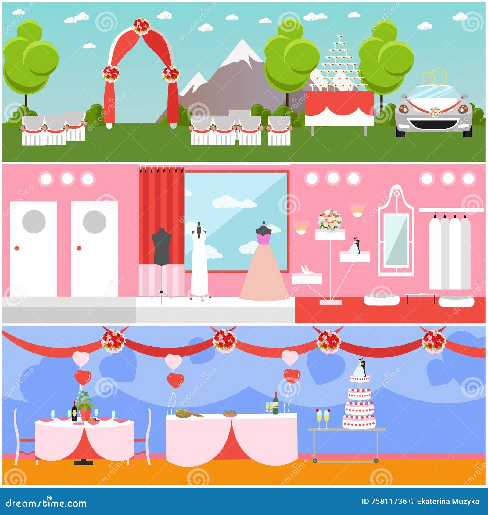 Wedding Ceremony Design Vector Banners. Party Interior Stock Vector ...