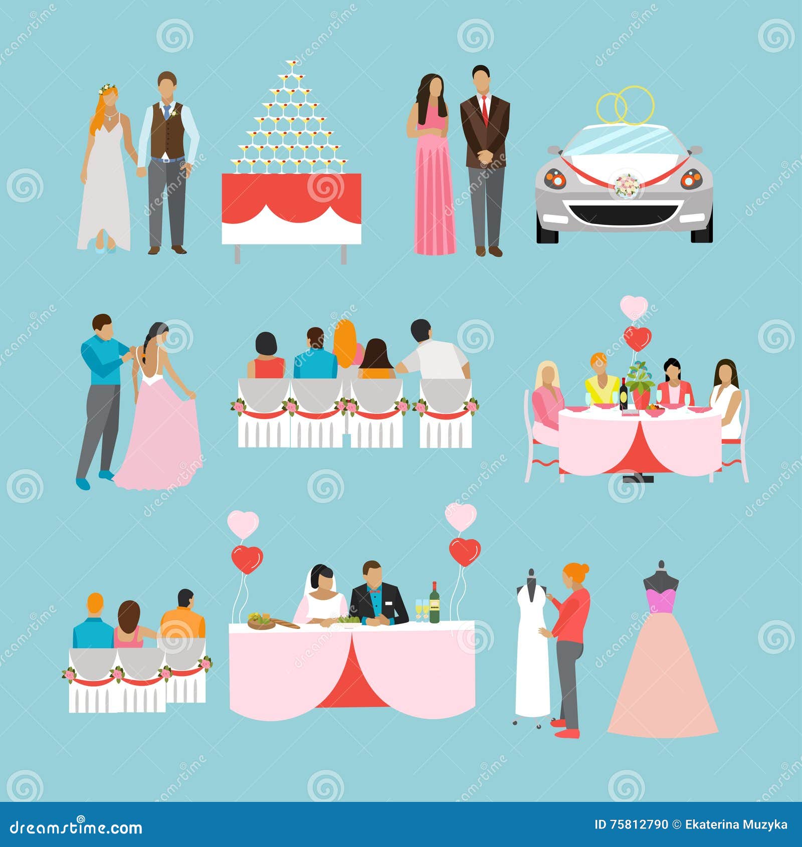 Wedding Ceremony Design Vector Icons. Party Objects Stock Vector ...