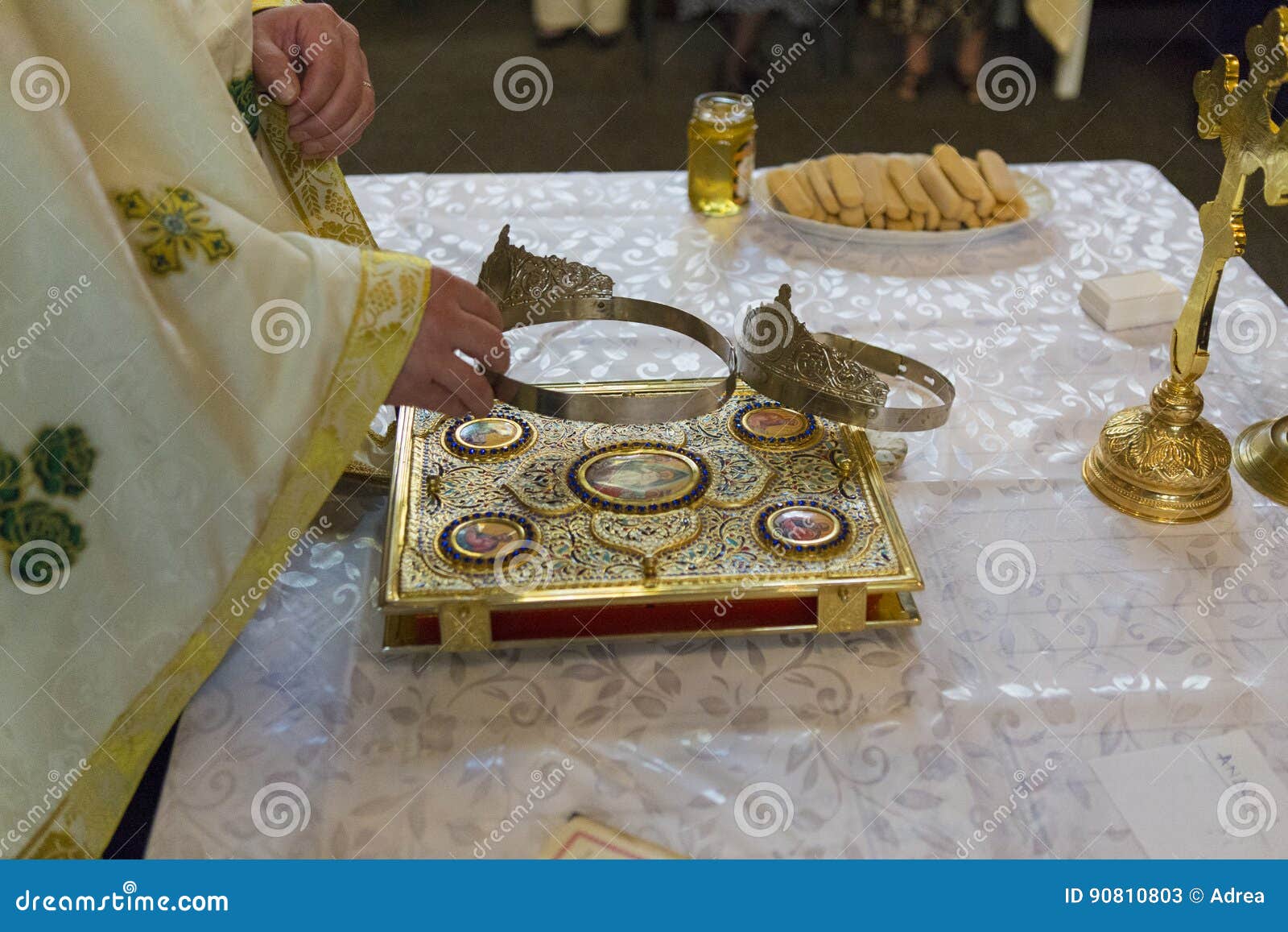 Priest Table Arrange for a Wedding Stock Image - Image of open, holy ...
