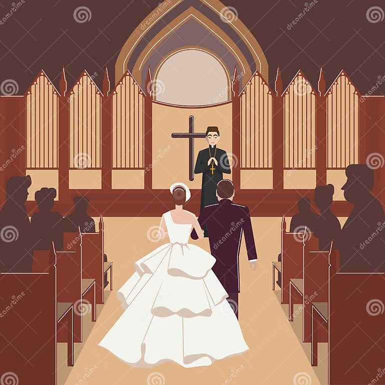 Wedding Ceremony Inside Church with Monk Stock Vector - Illustration of ...