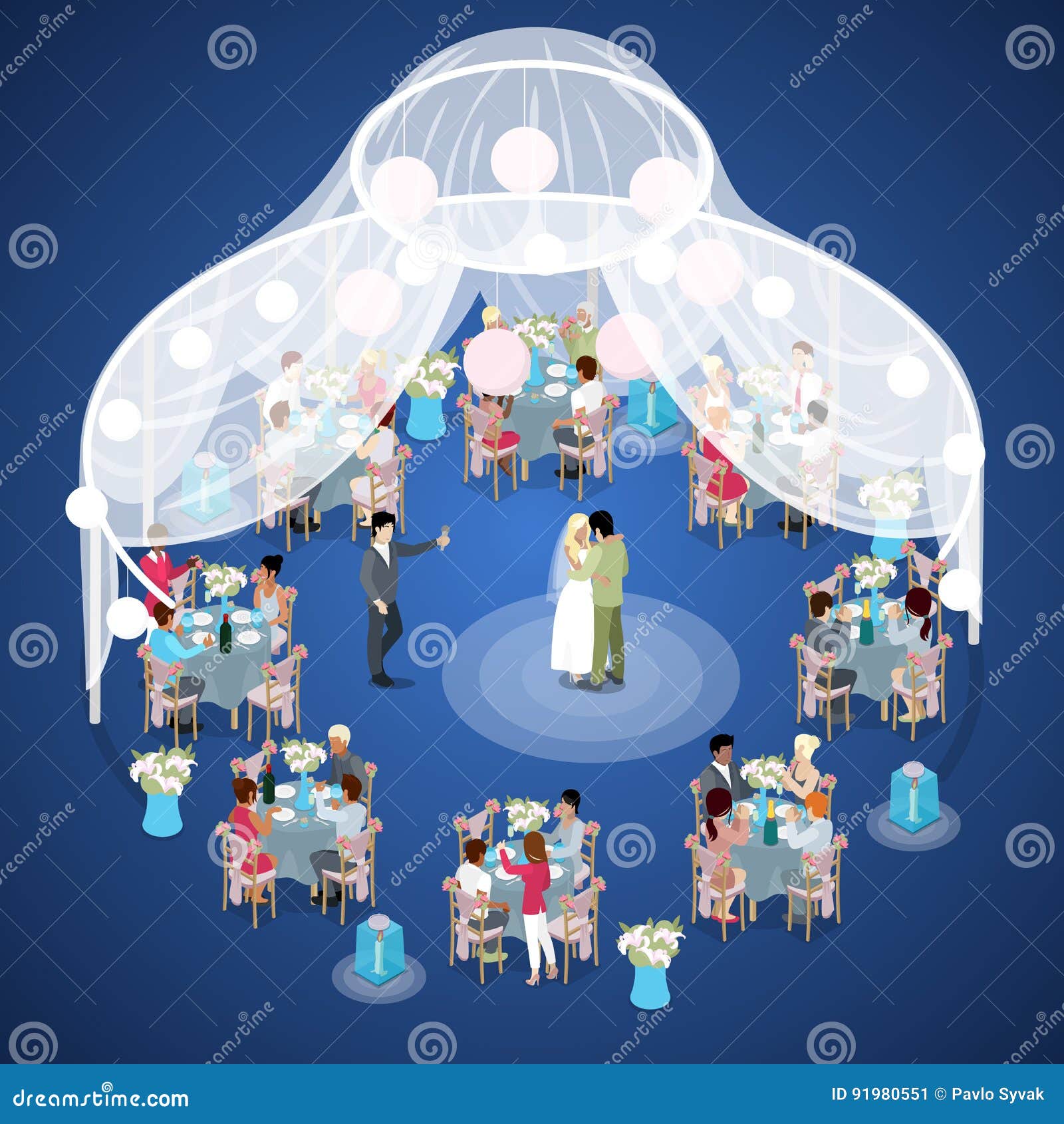 Wedding Ceremony. Just Married Couple First Dance. Isometric Flat 3d ...