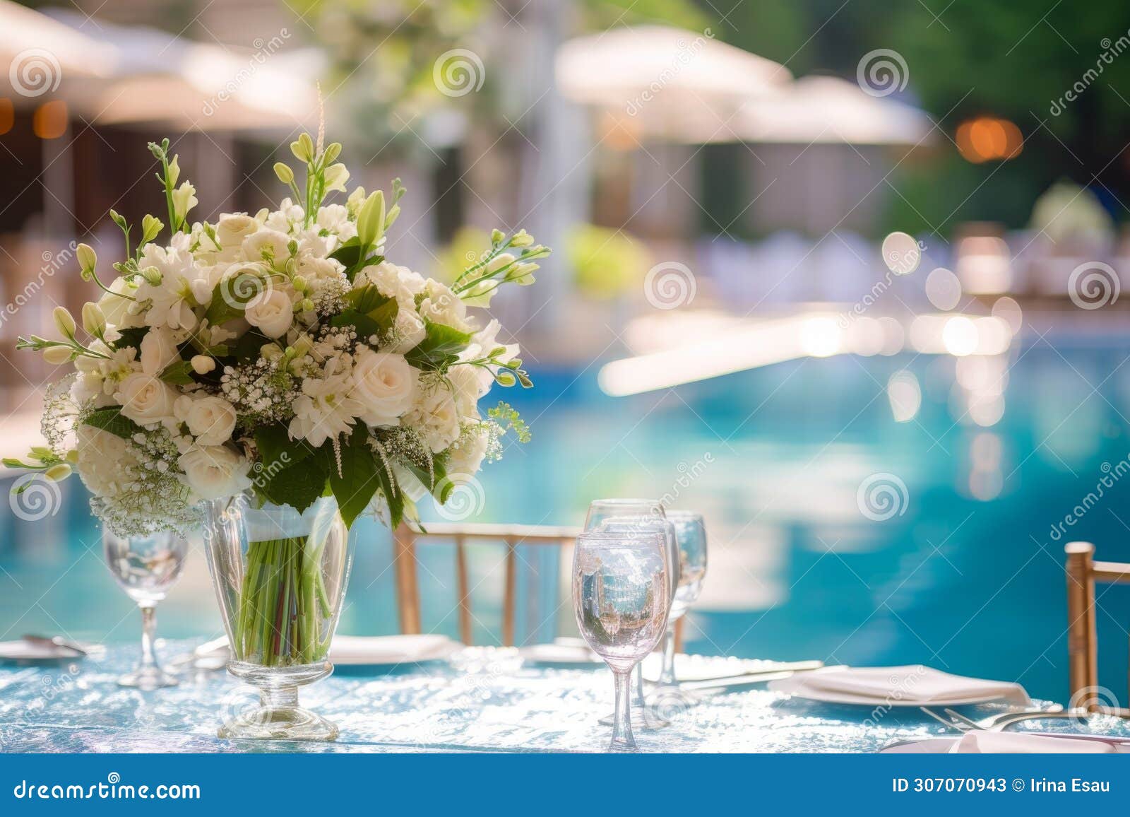 Wedding Ceremony by the Pool Overlooking Nature Stock Image - Image of ...