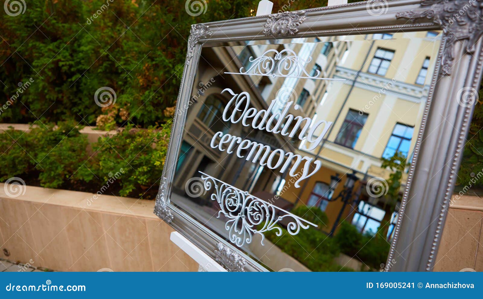 Wedding Ceremony Sign on Mirror and Decoration Stock Image - Image of ...