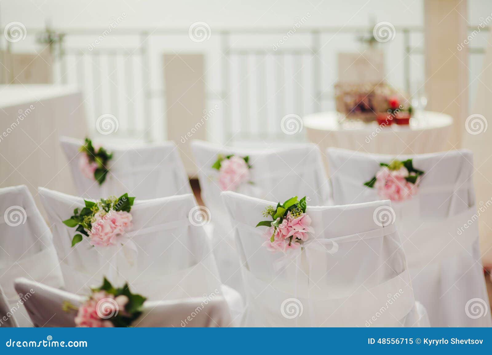 Wedding Chair Covers with Pink Flowers Stock Image - Image of hotel ...