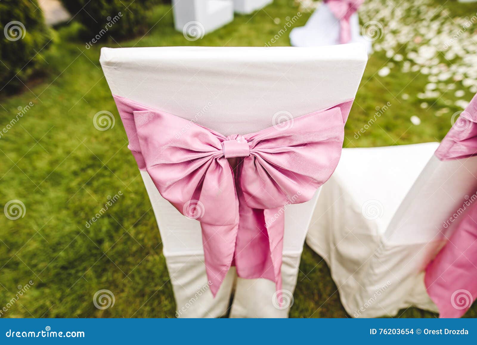 Wedding Chair with Pink Bow Stock Photo - Image of objects, decor: 76203654