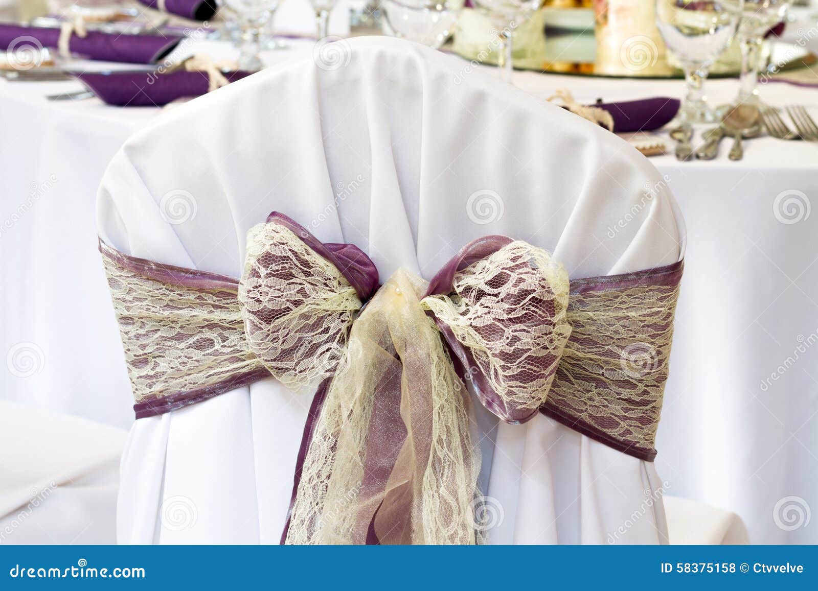 Wedding chairs with ribbon stock photo. Image of cloth - 58375158