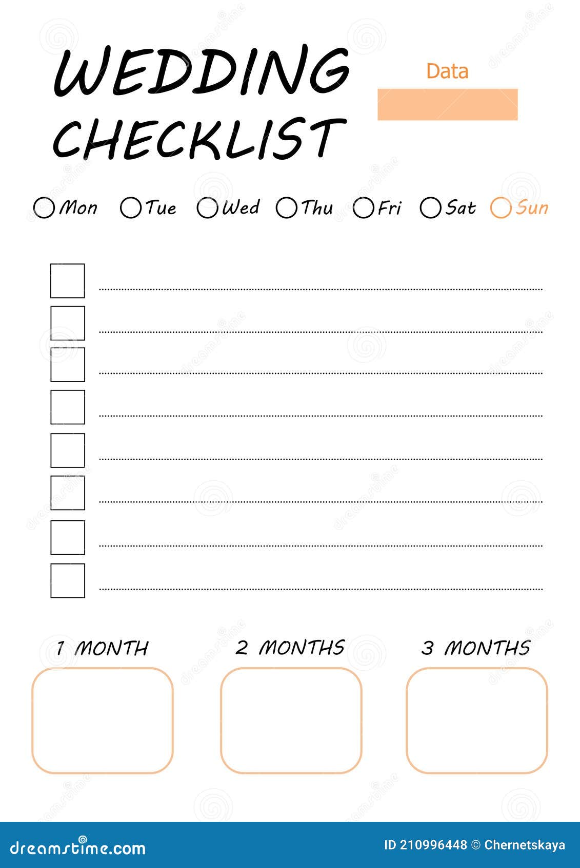 Wedding Checklist. Empty Planner for Party Organization, Illustration ...