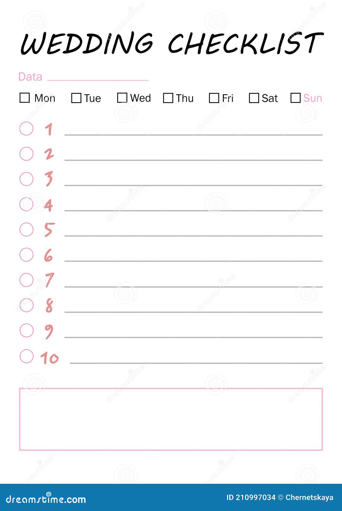 Wedding Checklist. Empty Planner for Party Organization, Illustration ...