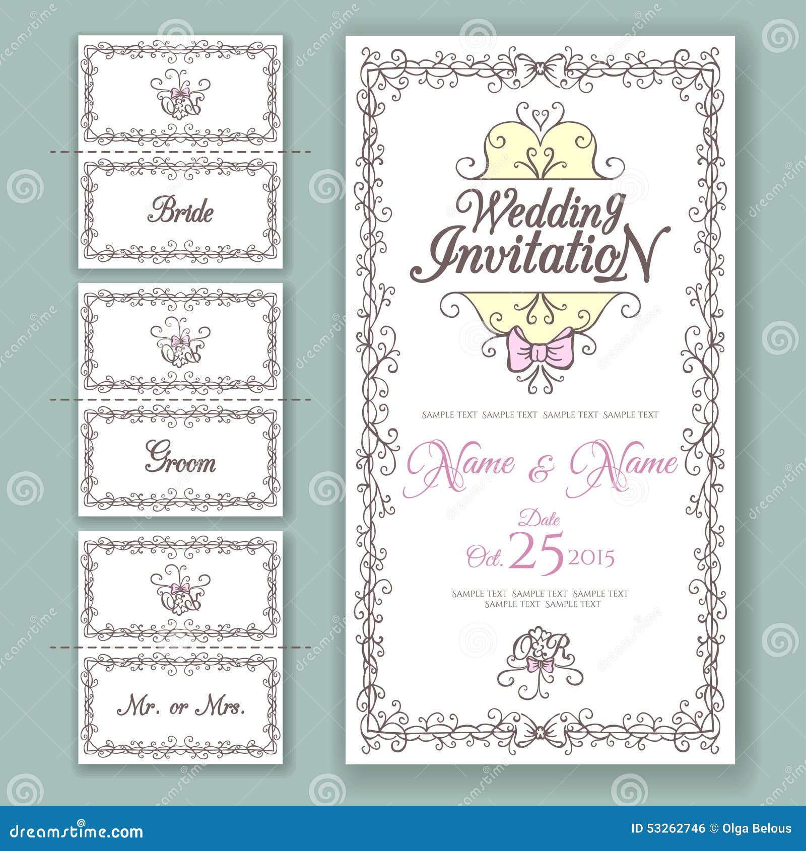 Wedding Collection. Invitation and Name Cards Stock Vector ...