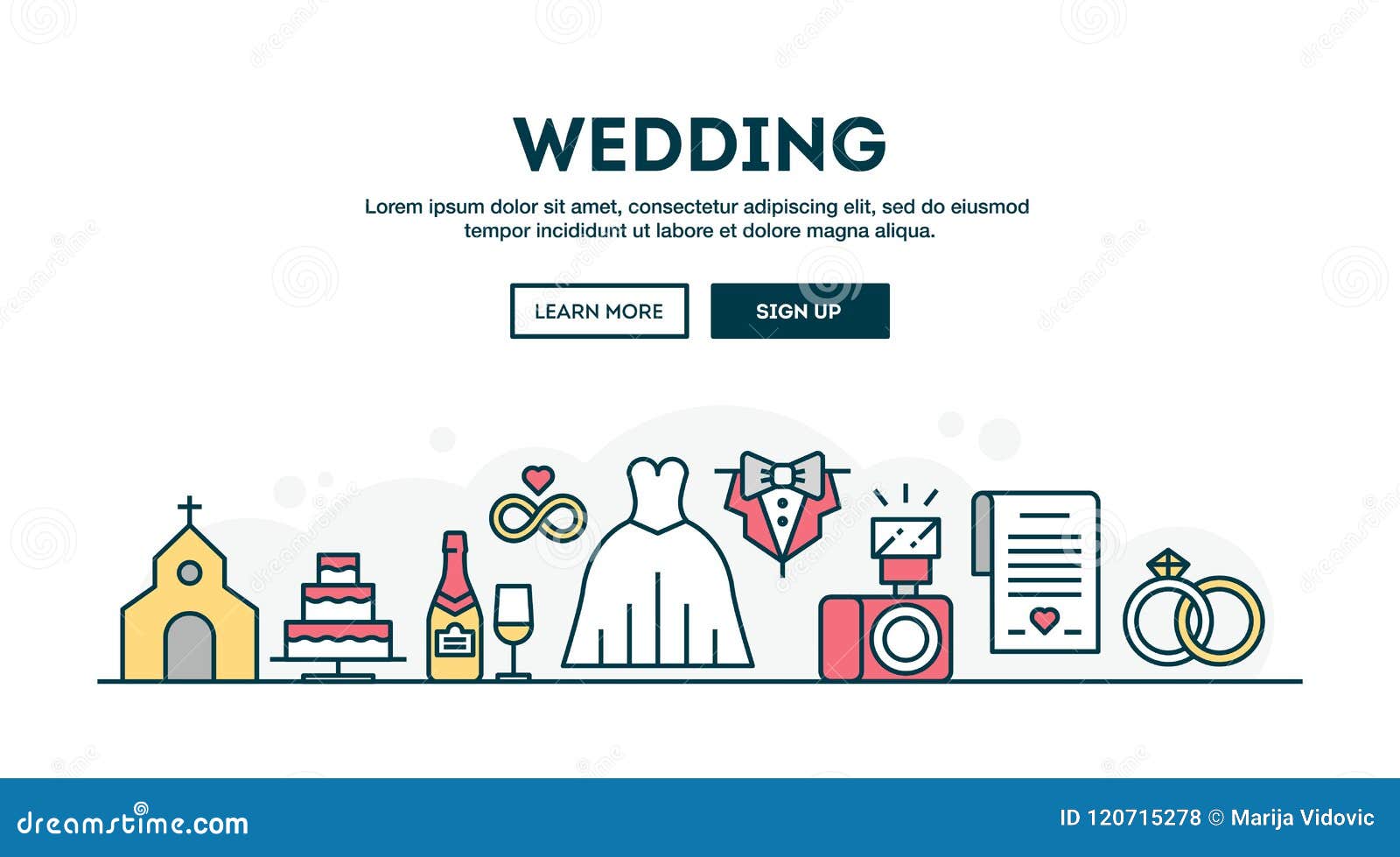 Wedding, Colorful Concept Header, Flat Design Thin Line Style Stock ...