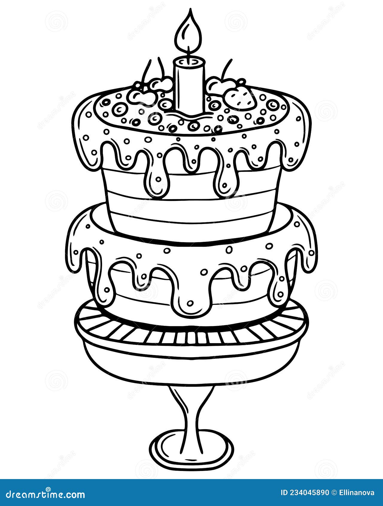 Wedding Coloring Page with Big Cake Stock Vector - Illustration of ...
