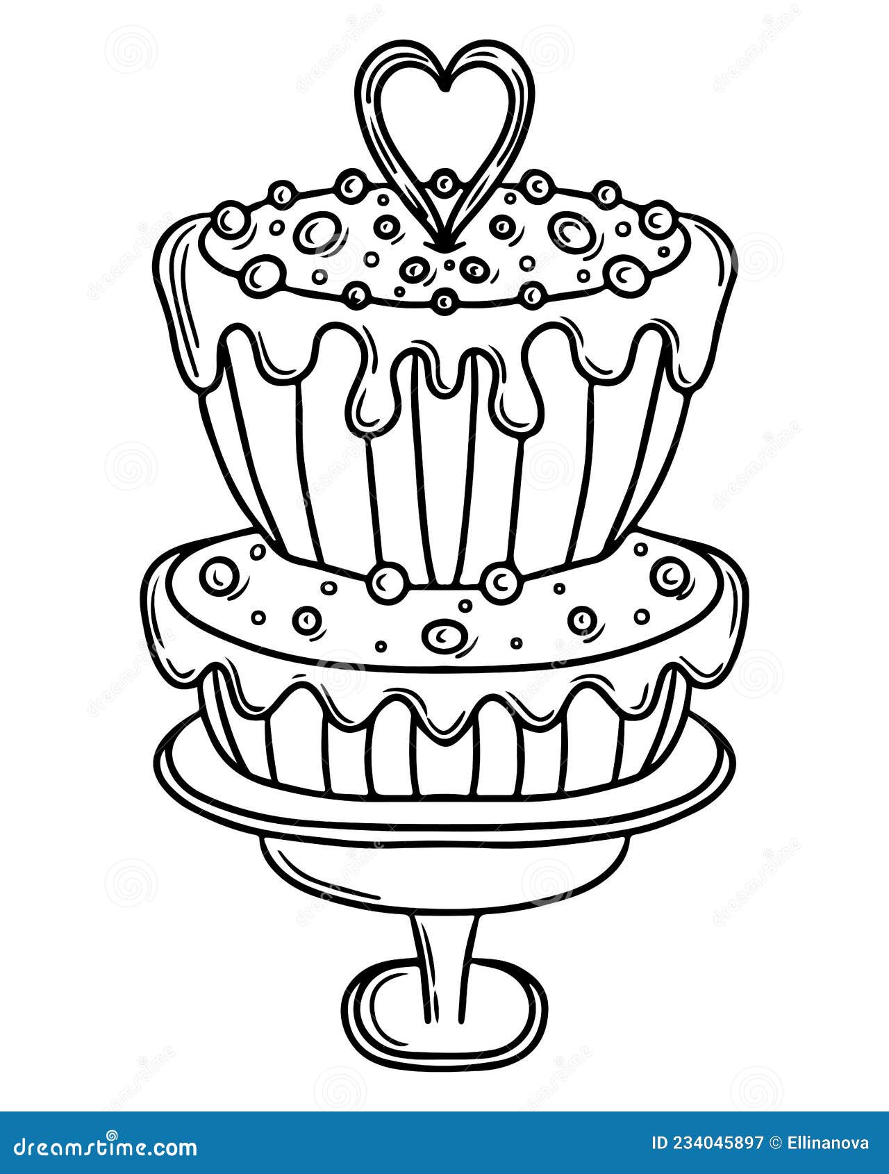 Wedding Coloring Page with Big Cake Stock Vector - Illustration of ...