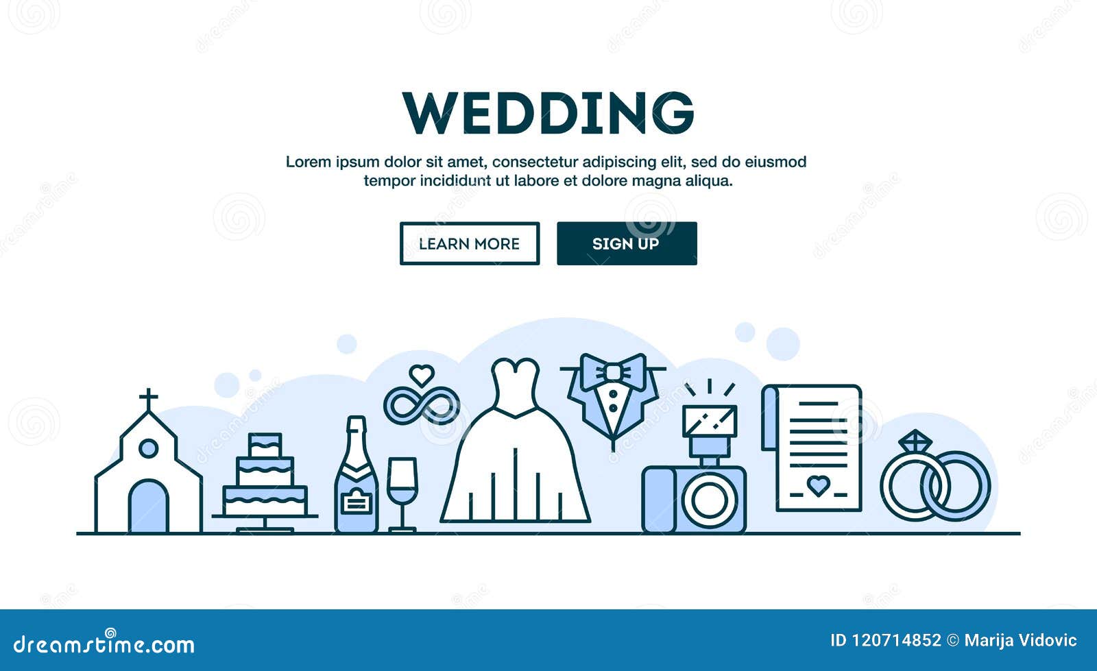 Wedding, Concept Header, Flat Design Thin Line Style Stock Illustration ...