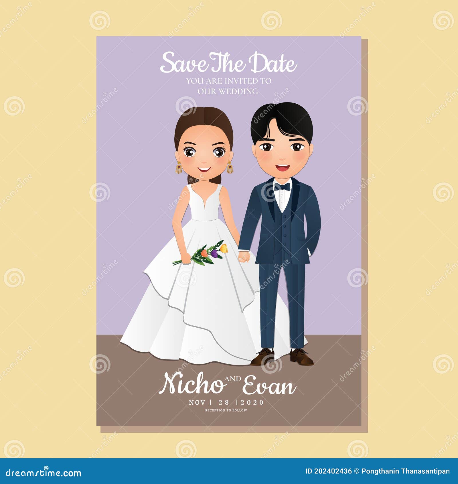 Wedding Invitation Card the Bride and Groom Cute Couple Cartoon ...