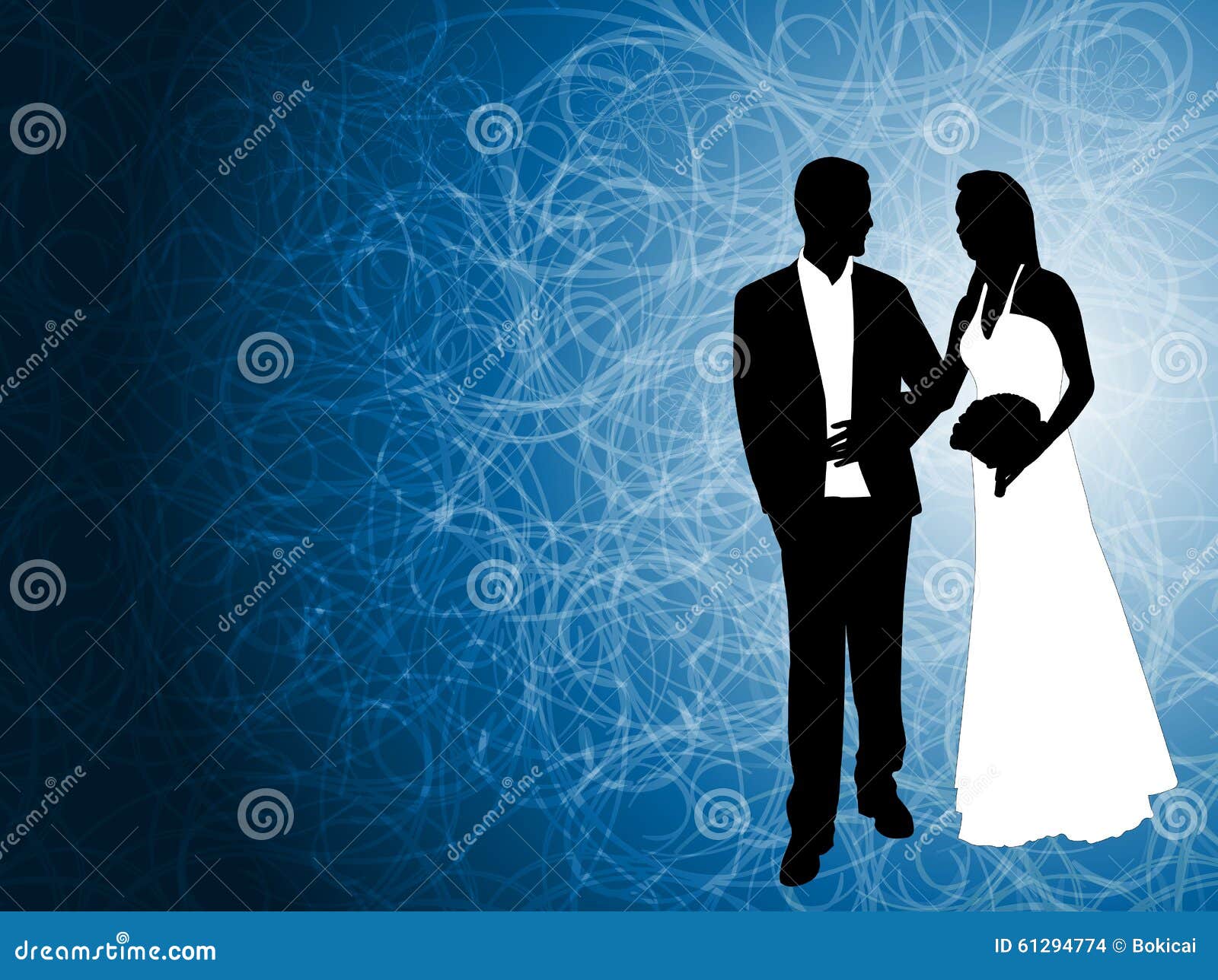 Wedding Couple on the Abstract Blue Background Stock Vector ...