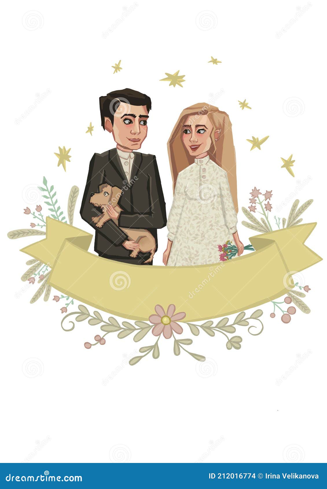 Wedding Couple with Banner and High Illustration Stock Illustration ...