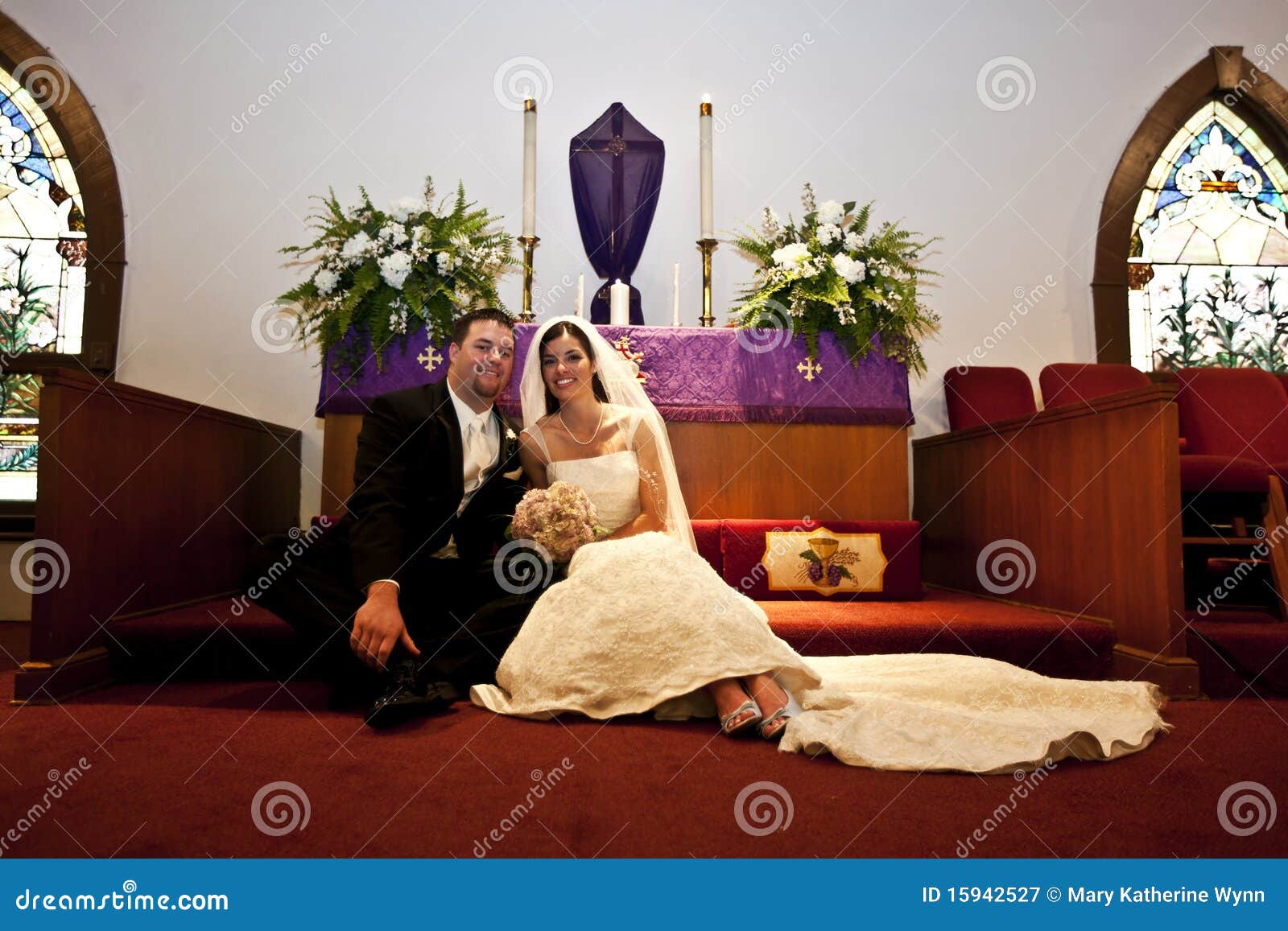 Wedding couple in a church stock image. Image of smiling - 15942527